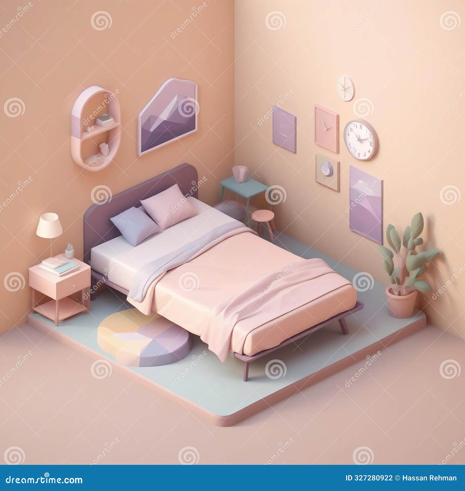 Render a Cozy Dorm Room with 3D Clay Icons Stock Illustration ...