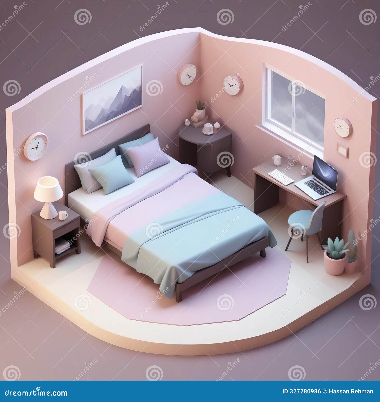 Render a Cozy Dorm Room with 3D Clay Icons Stock Illustration ...
