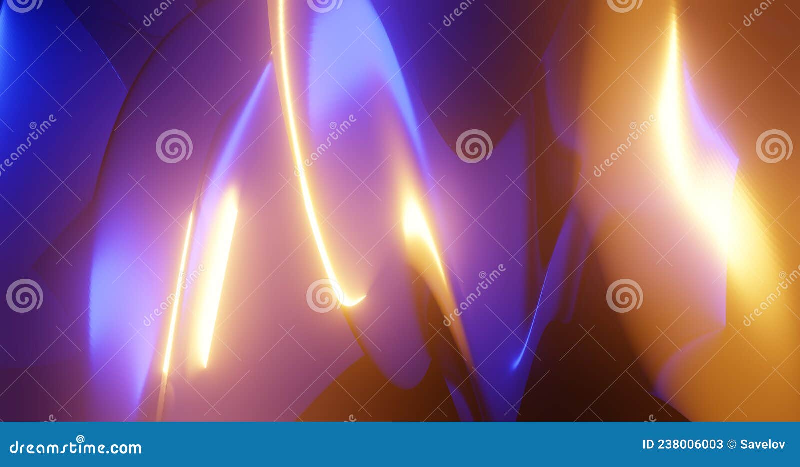 Render with a Curved Reflective Surface in Purple and Yellow Light ...