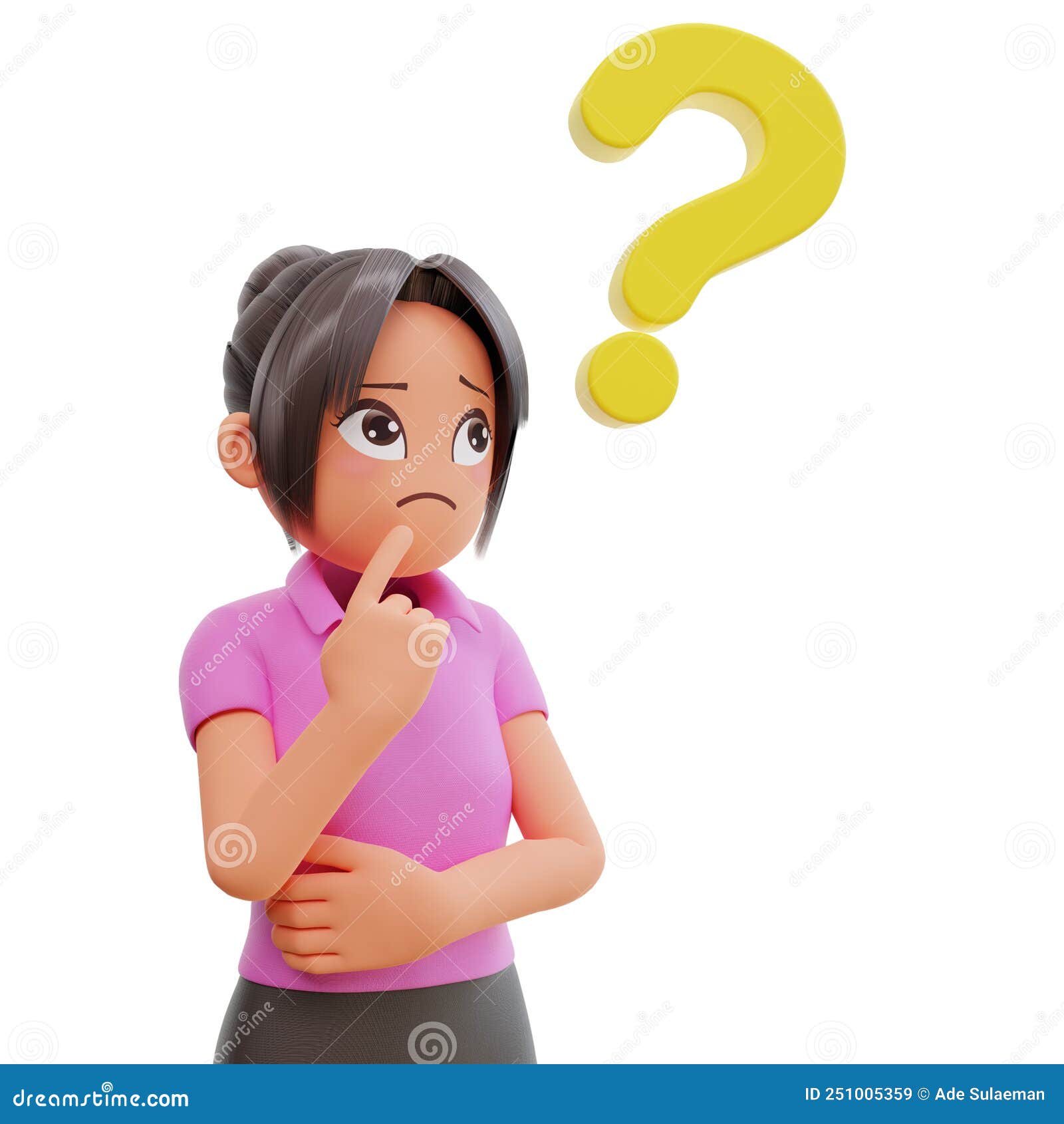 Render Cute Girl with Question Mark Stock Illustration - Illustration ...