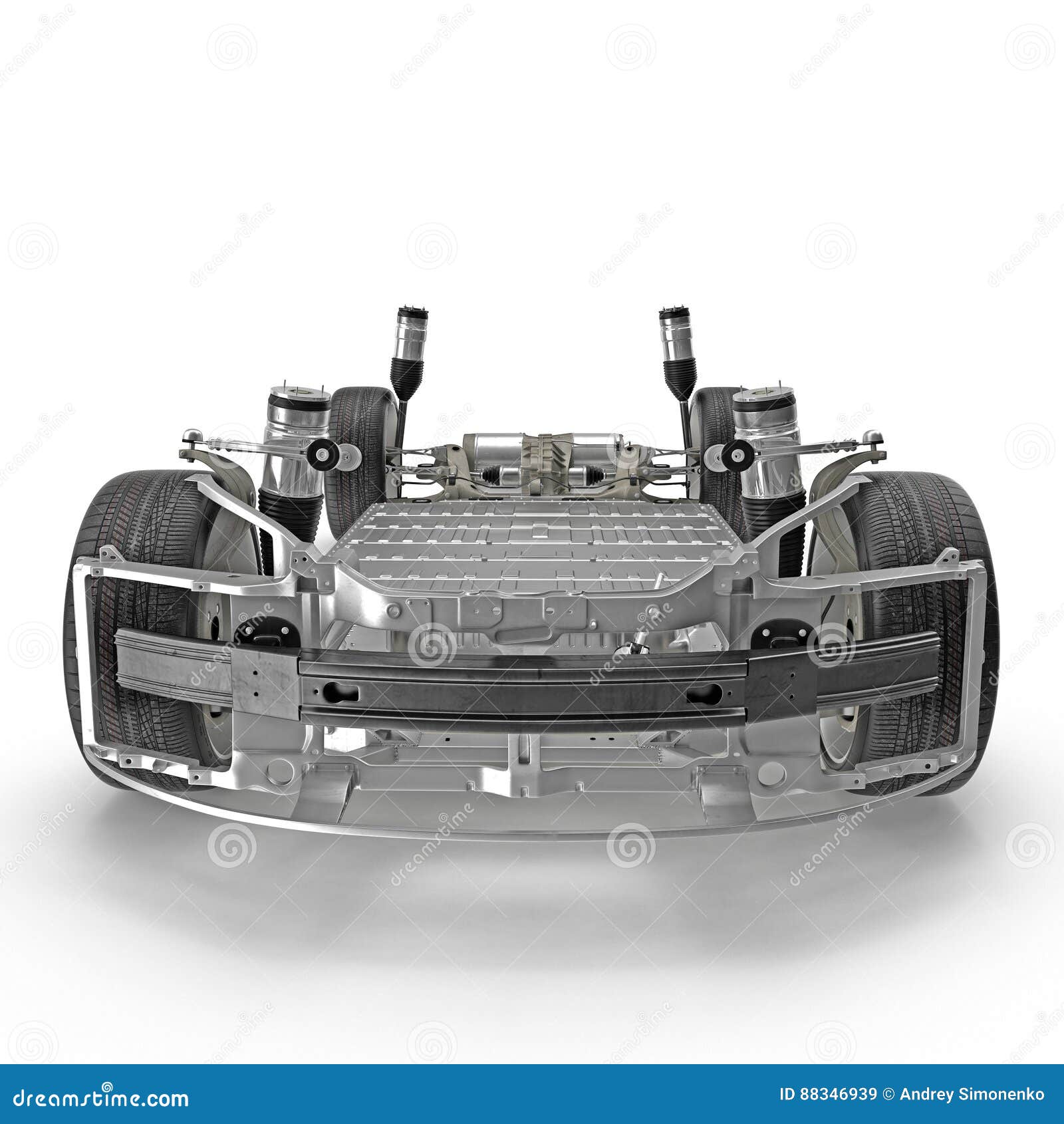 Render Of Car Chassis Without Engine Isolated On White. Top View. 3D ...