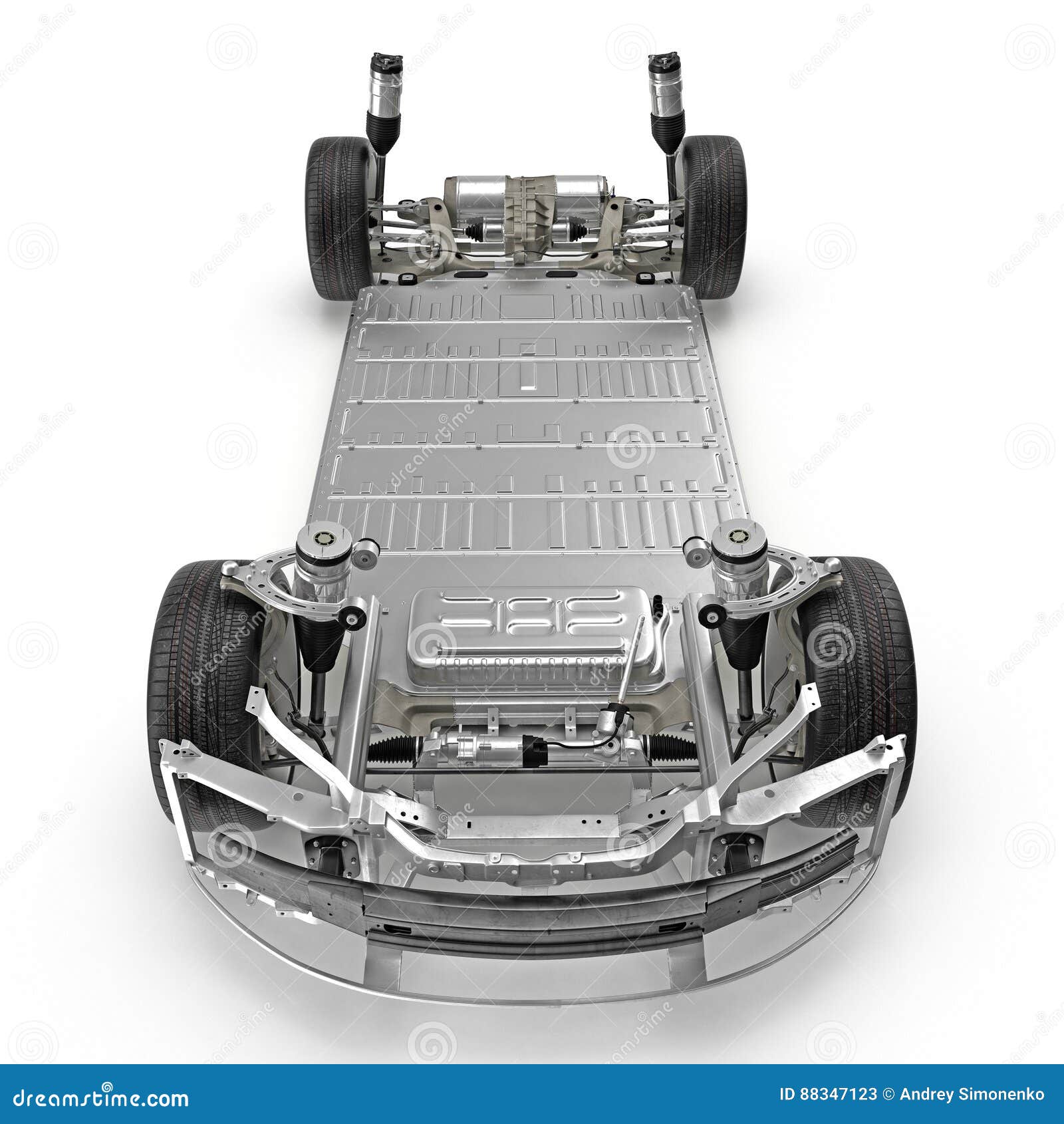 Render Of Car Chassis Without Engine Isolated On White. Side View. 3D ...