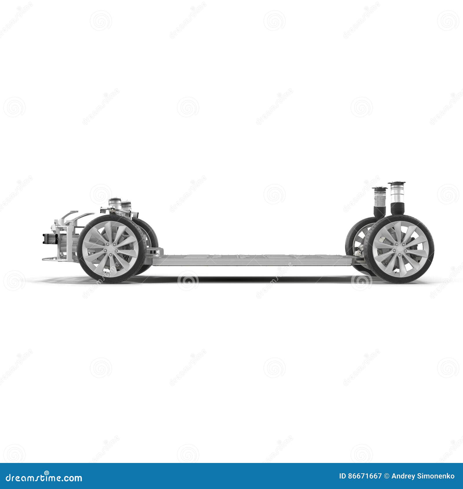 Render of Electric Car Chassis Isolated on White. Side View. 3D ...
