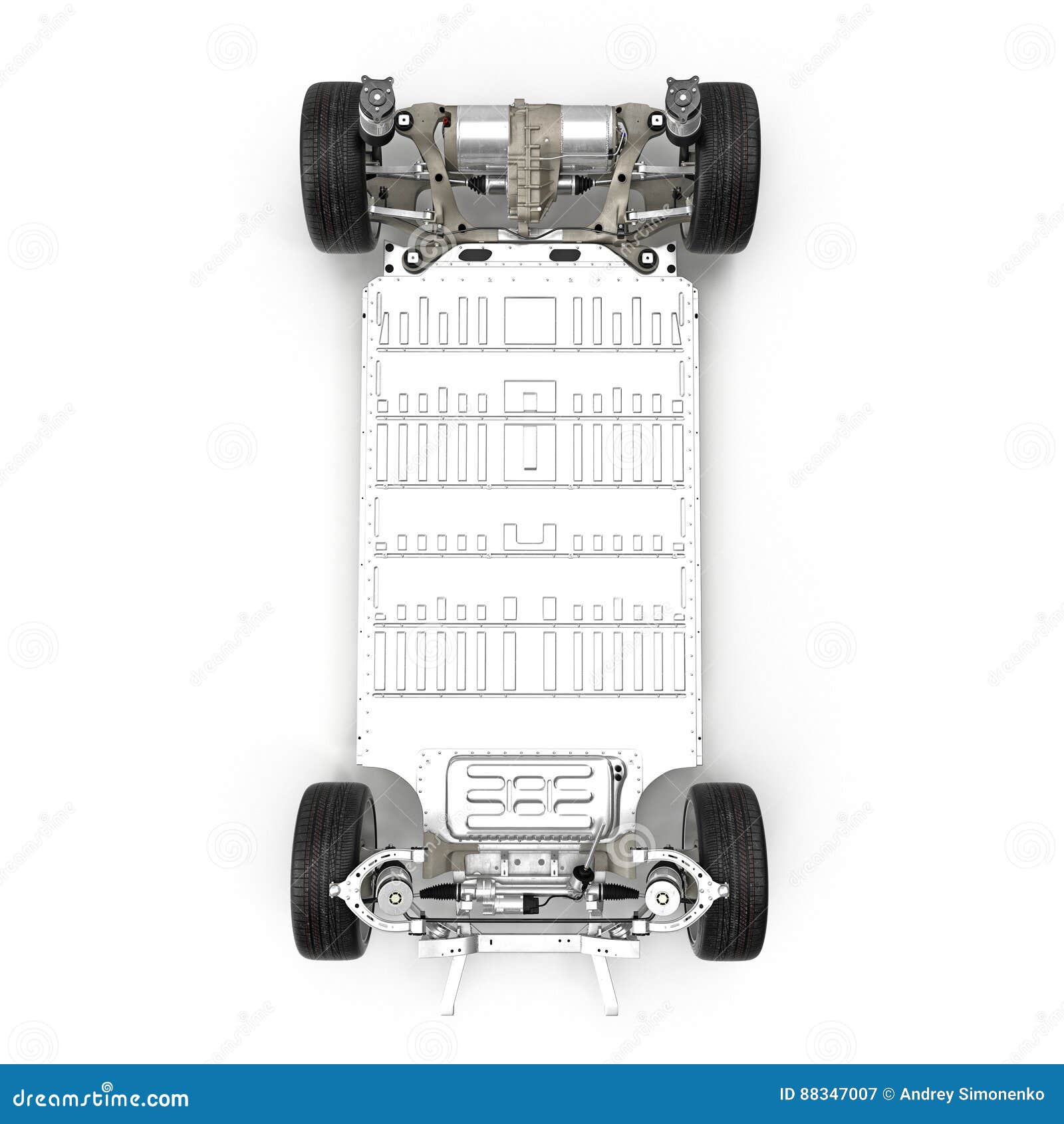 Render Of Car Chassis Without Engine Isolated On White. Side View. 3D ...