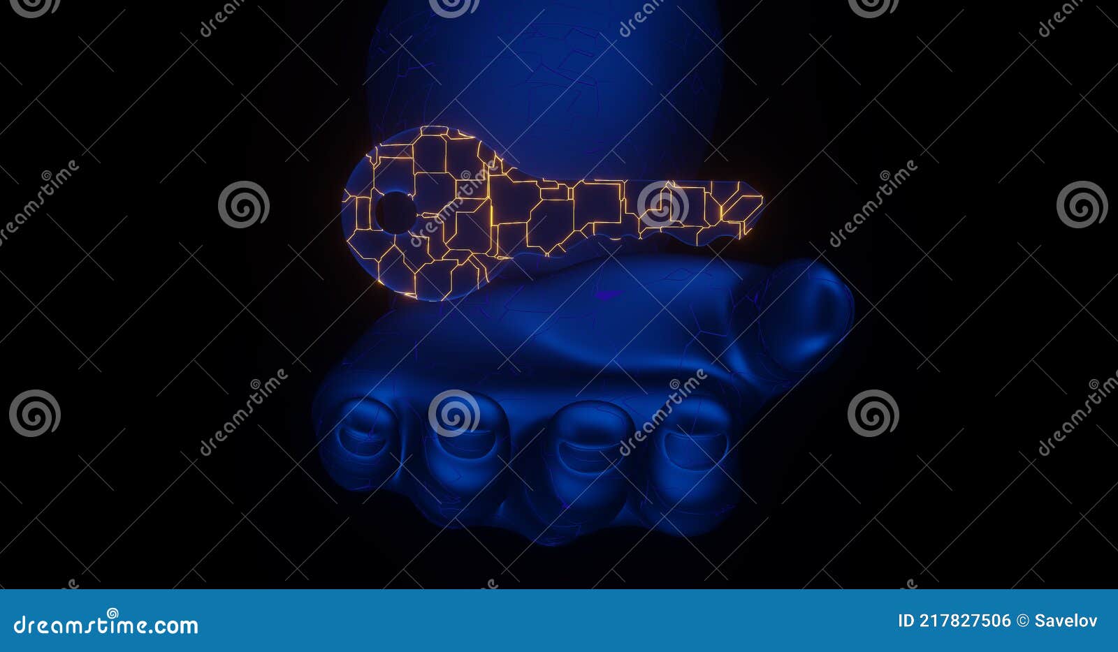 Render with an Electronic Key on a Cyber Hand Stock Illustration ...