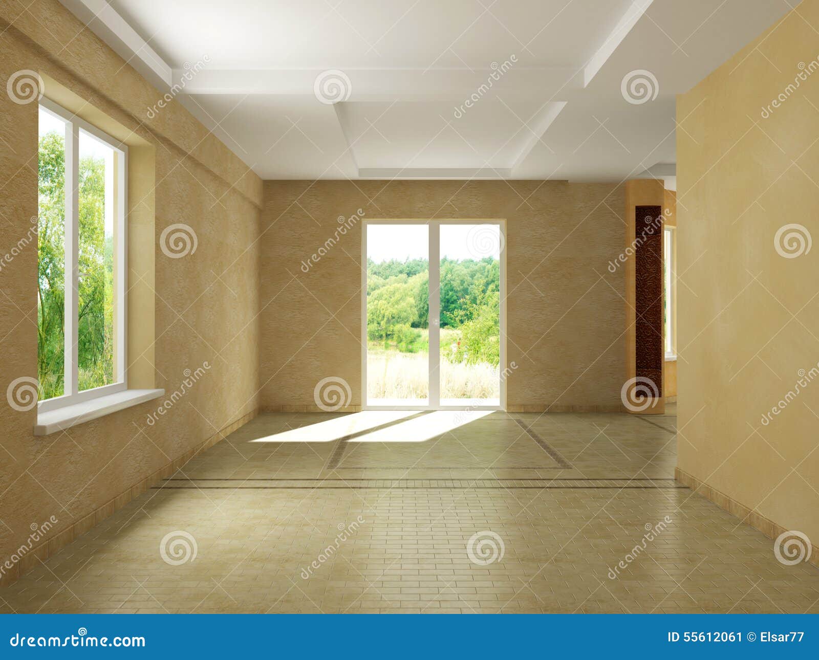 3d Render Of Empty Room With White Walls And Wooden Floor Stock ...