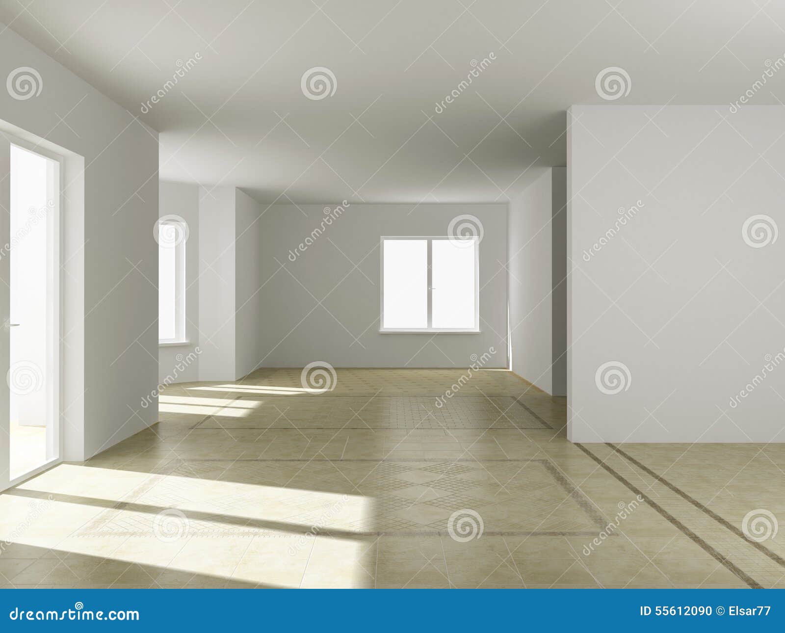 3d Render Of Empty Room With White Walls And Wooden Floor Stock ...