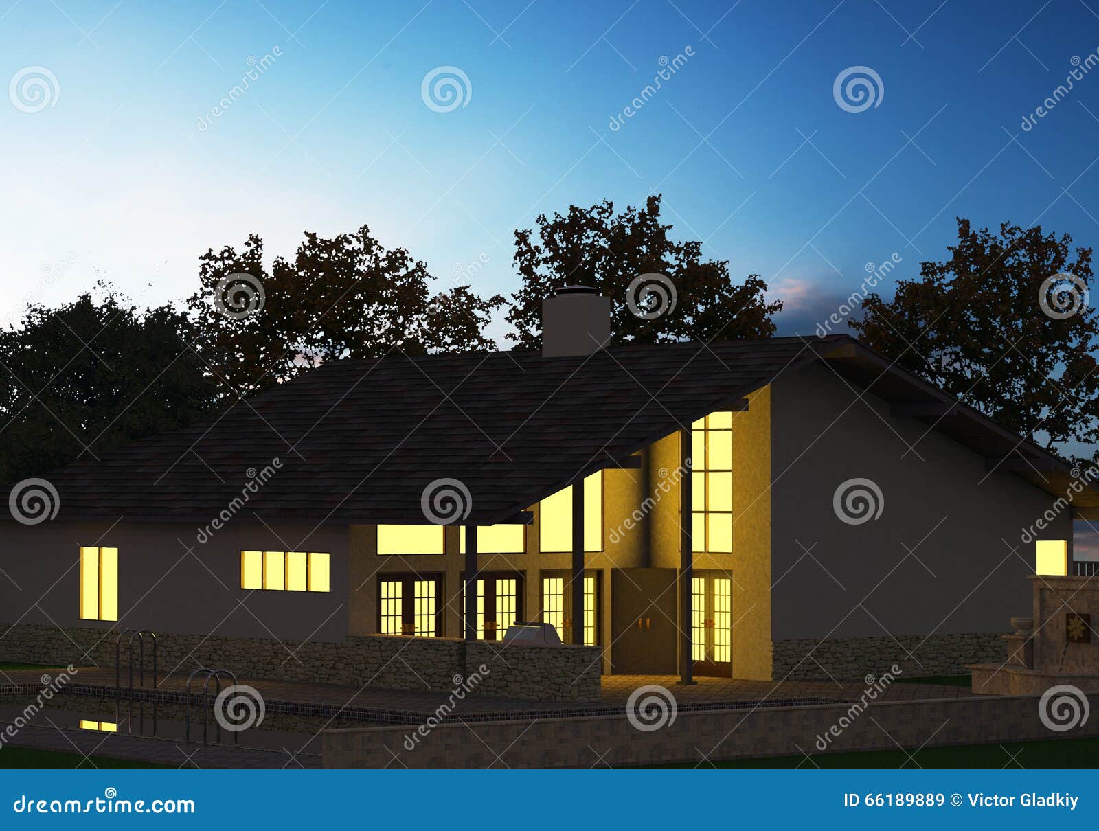 Render Evening House stock illustration. Illustration of light - 66189889