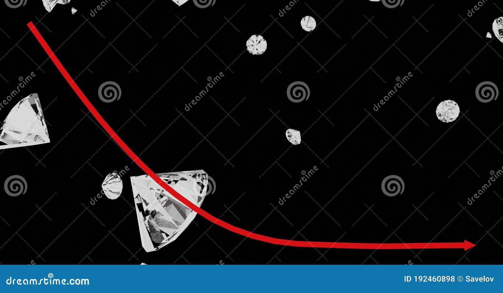Render of a Falling Graph of Diamonds Stock Illustration - Illustration ...