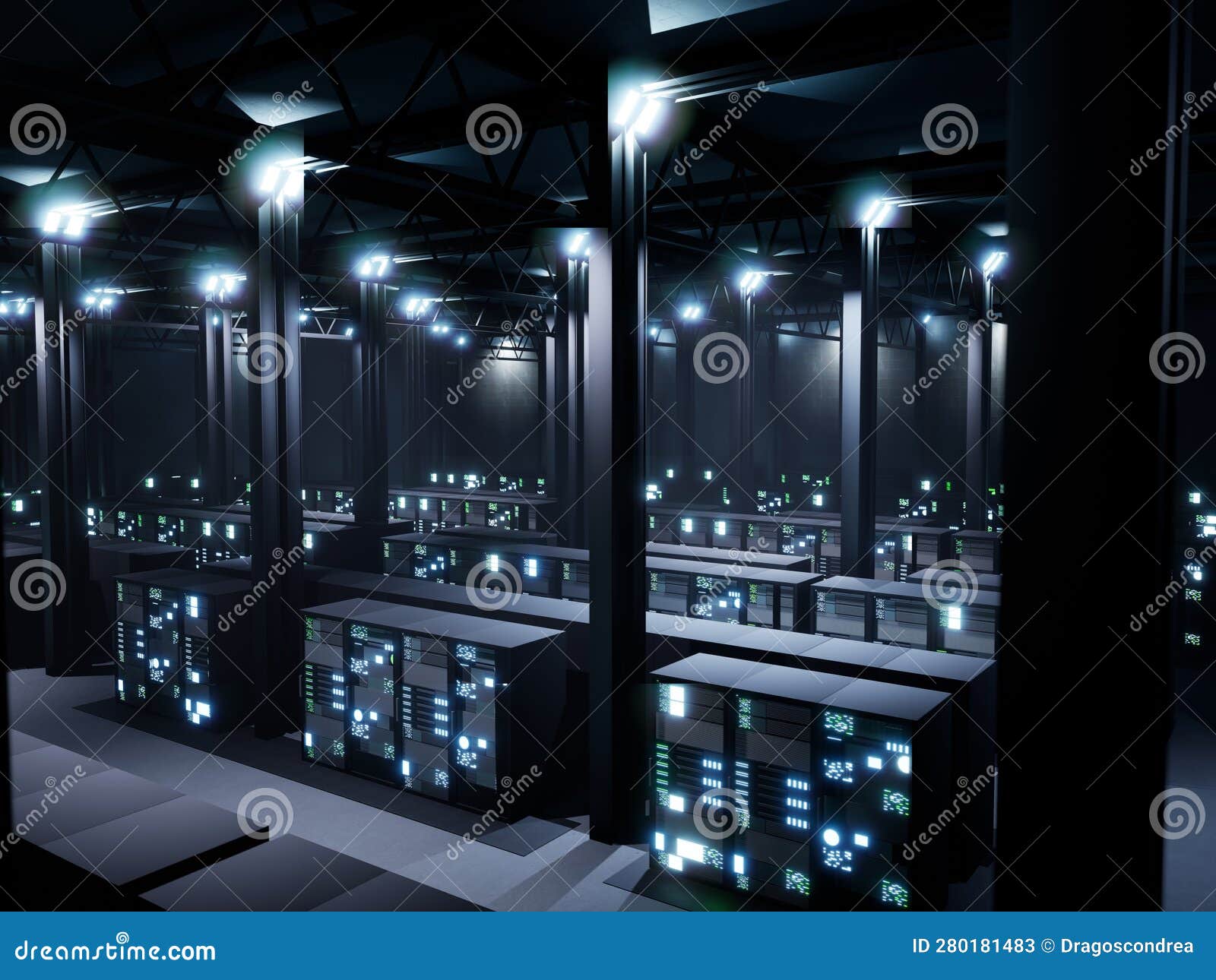 Render Farm with Server Racks Stock Illustration - Illustration of ...