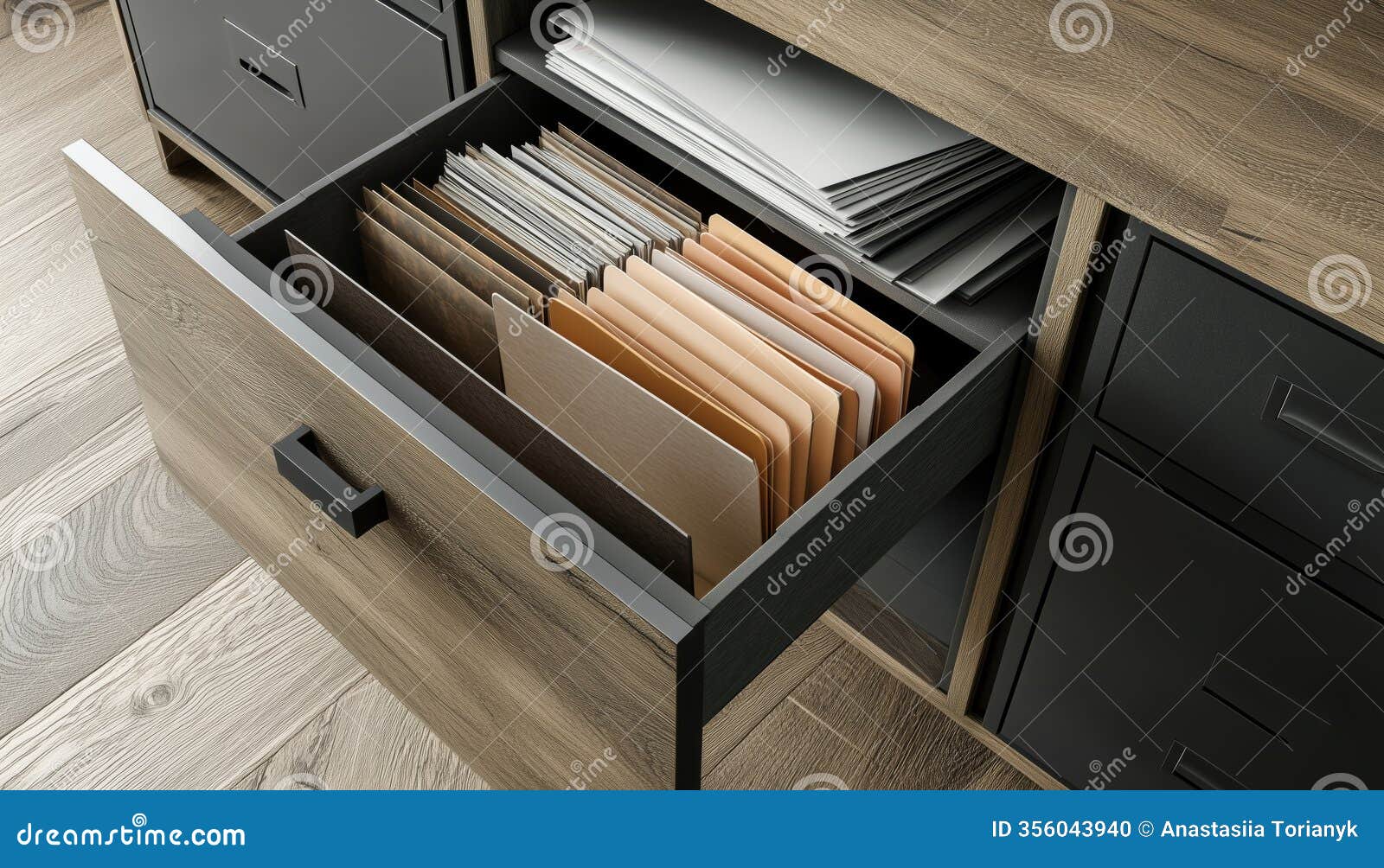 Render of a File Cabinet with an Open Drawer Filled with Folders Stock ...