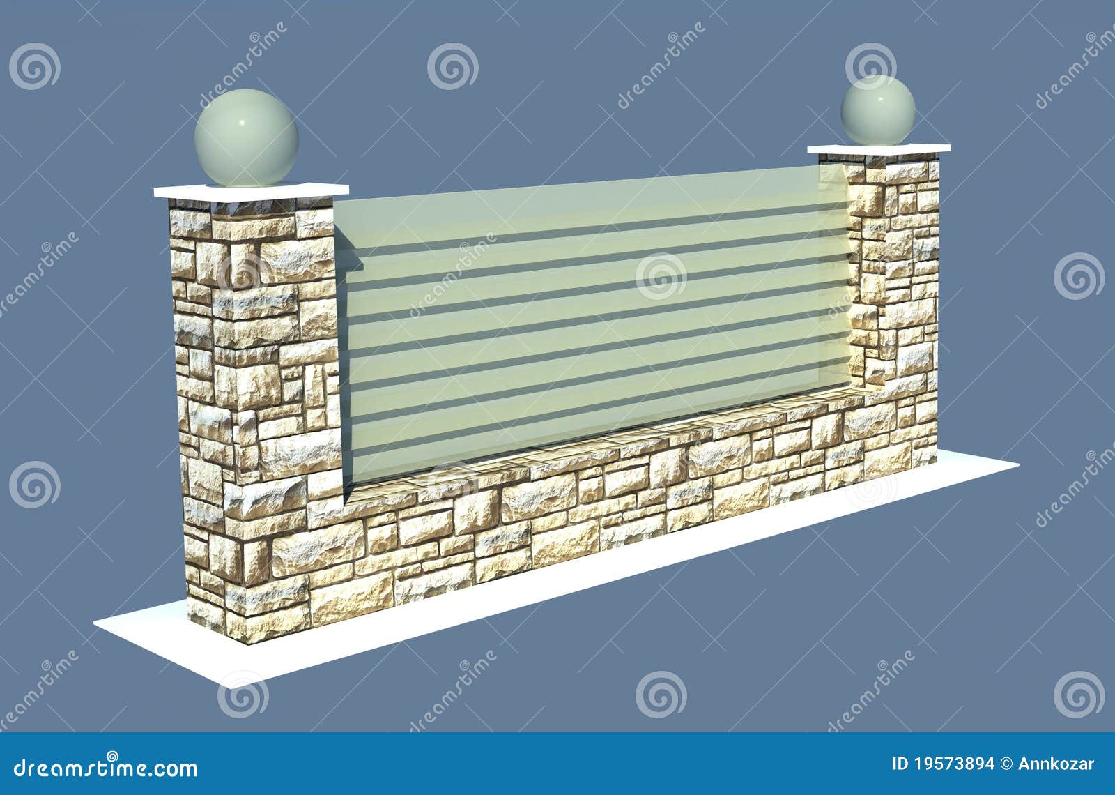 Render Garden Stone Fence on Blue Stock Illustration - Illustration of ...