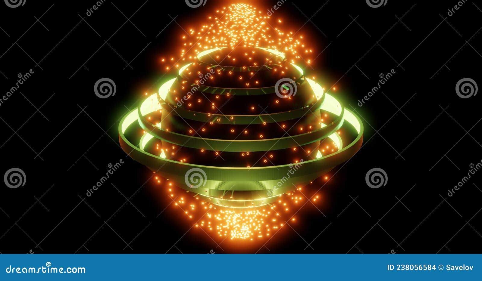 Render with a Green Energy Sphere with Circles and a Stream of Orange ...