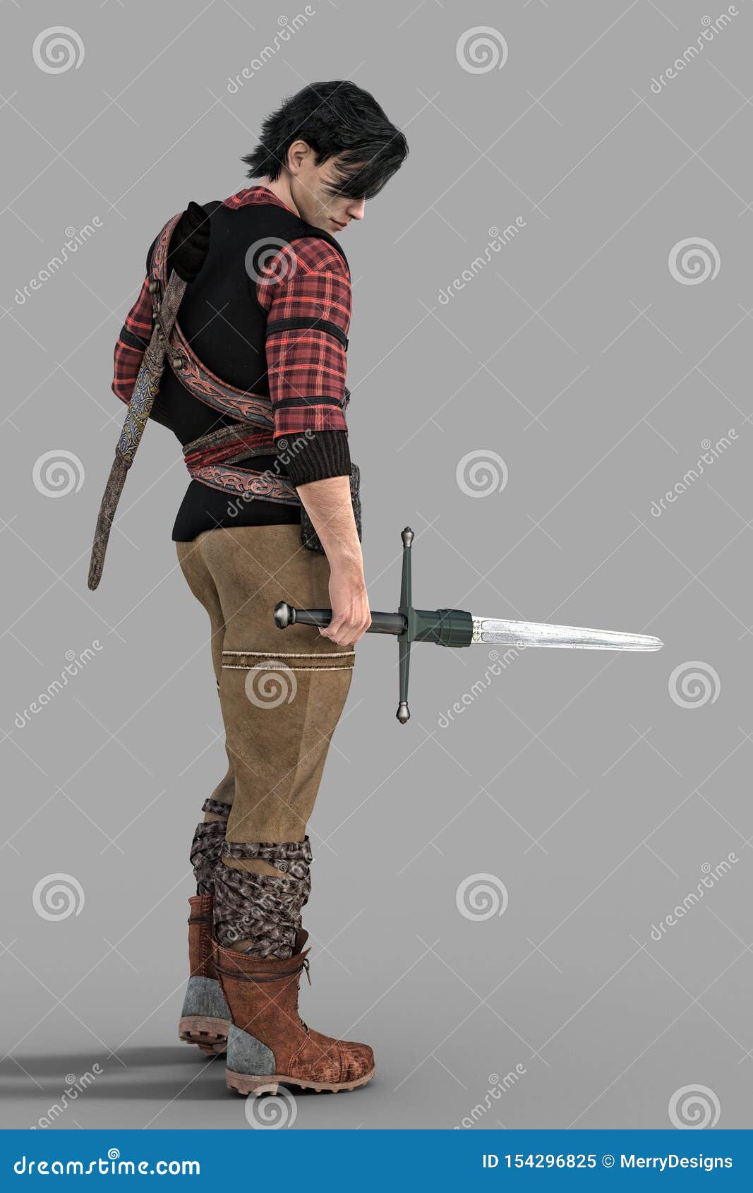 Side View Render of a Handsome Fantasy Style Man Stock Illustration ...