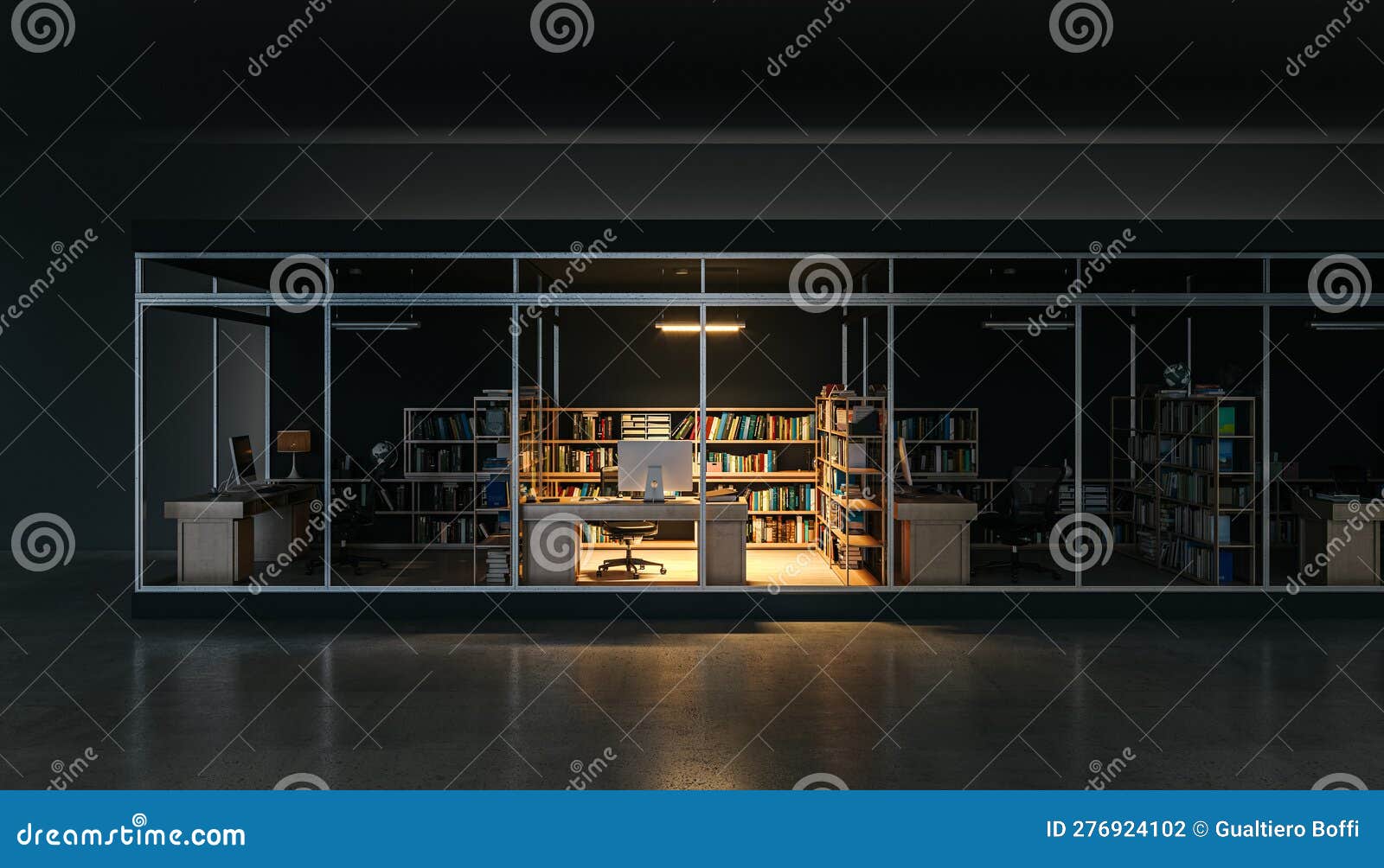 Illuminated Office Rooms With Glass Partitions Stock Photography ...
