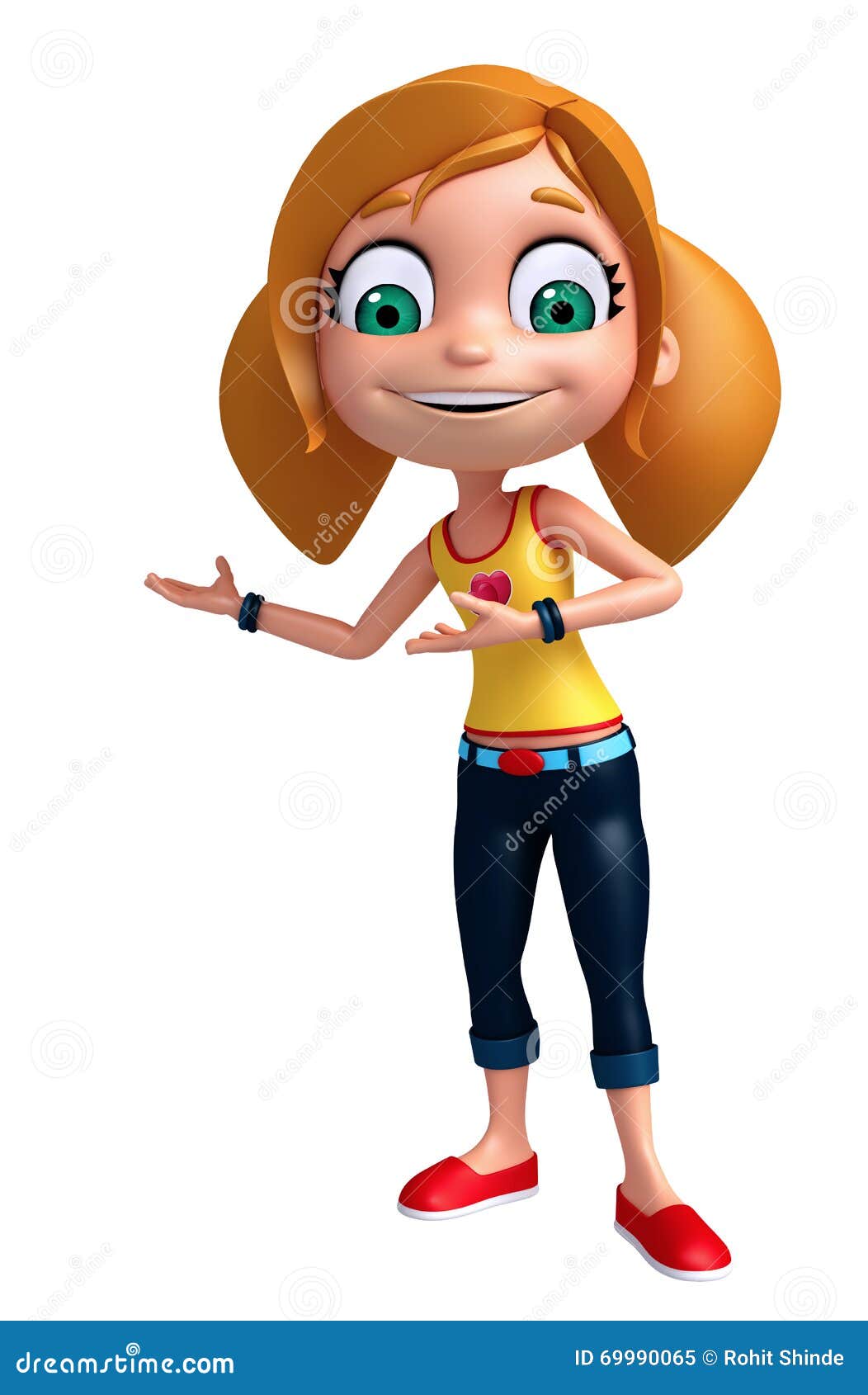 Render of Little Girl with Pointing Pose Stock Illustration ...