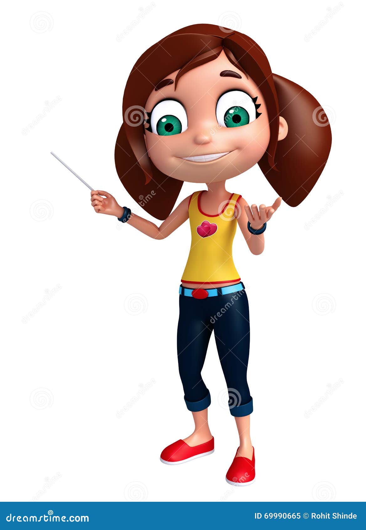 Render of Little Girl with Pointing Pose Stock Illustration ...