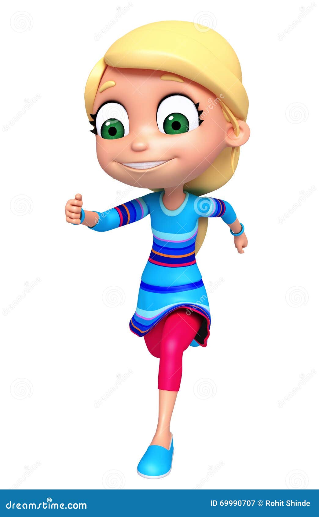 Render of Little Girl with Running Pose Stock Illustration ...