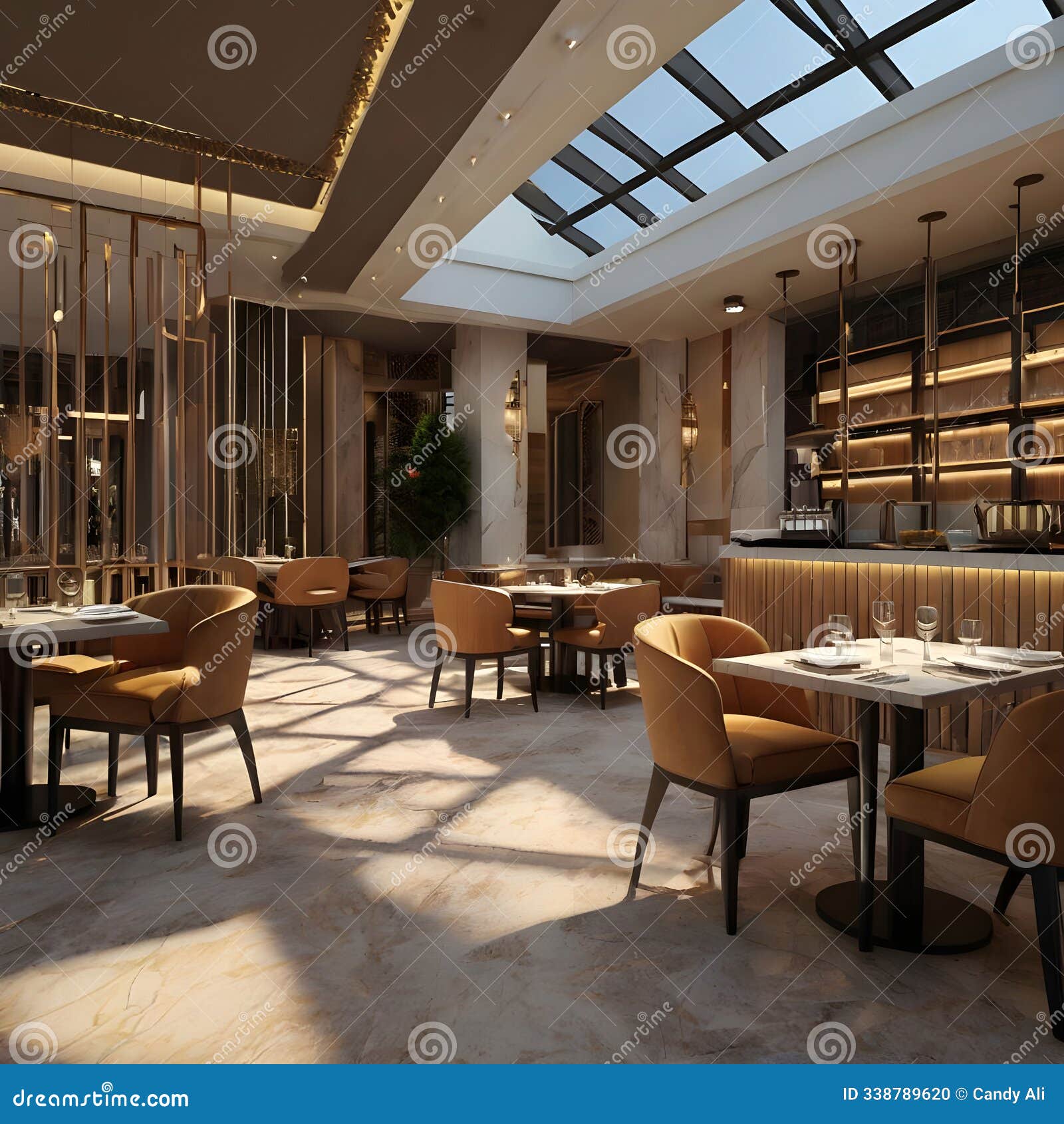 Render Luxury Restaurant Cafe Stock Illustration - Illustration of ...