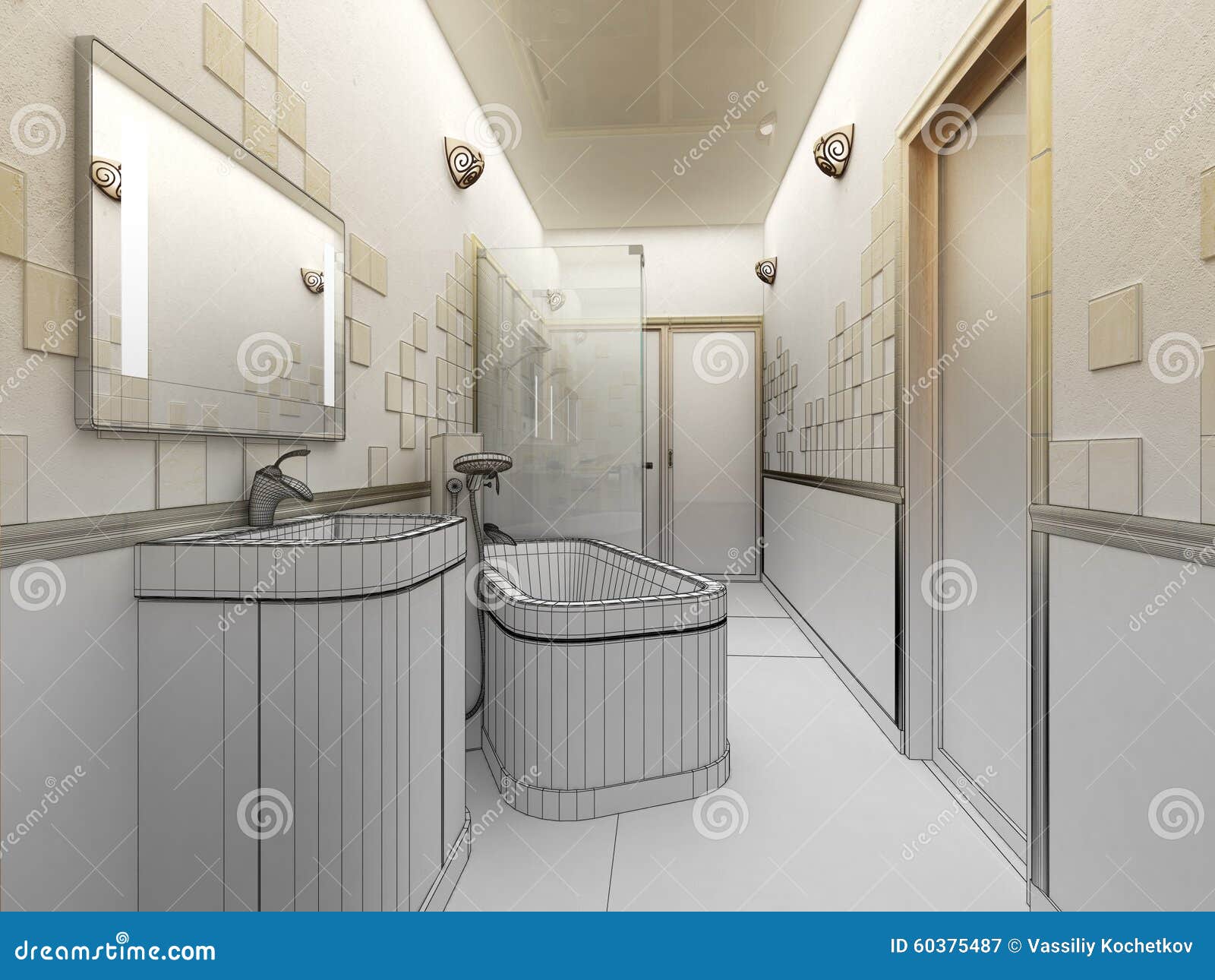 Render of a Modern Bathroom Interior Design Stock Image - Image of ...