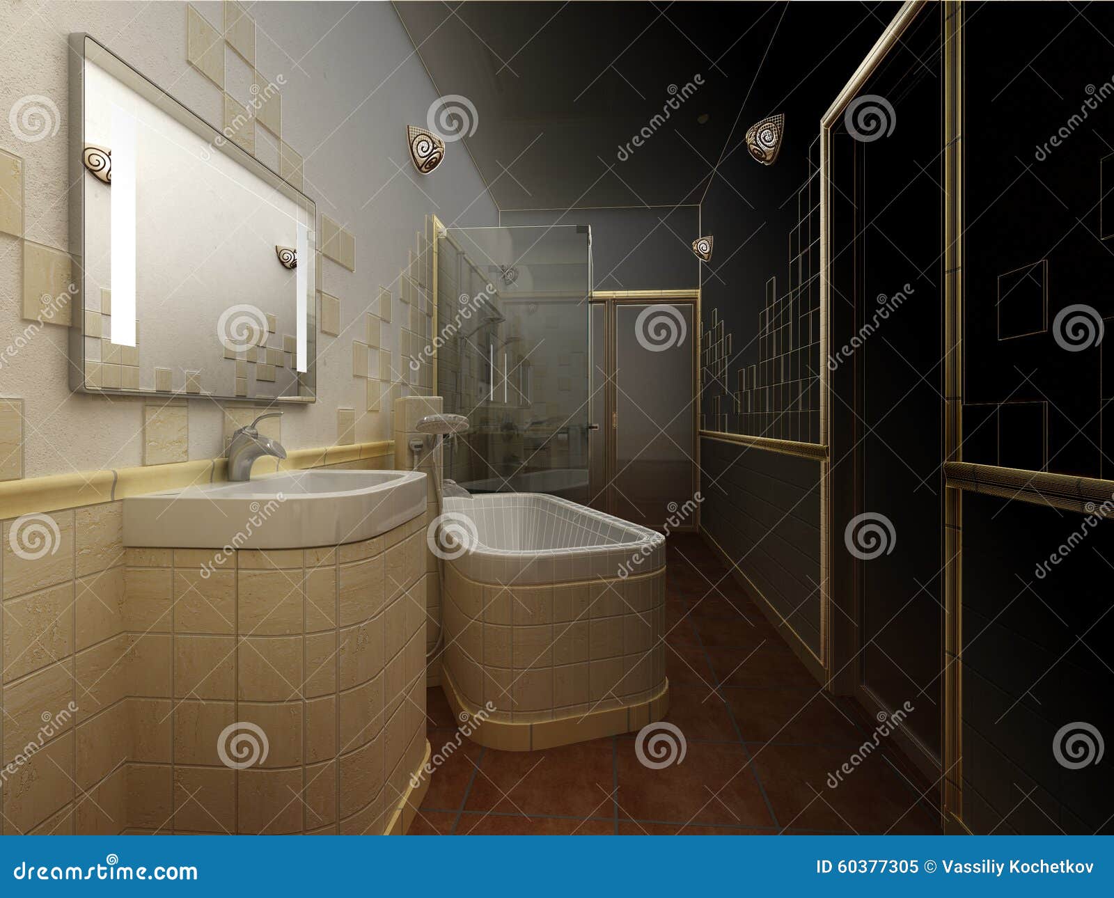 Render of a Modern Bathroom Interior Design Stock Image - Image of bath ...