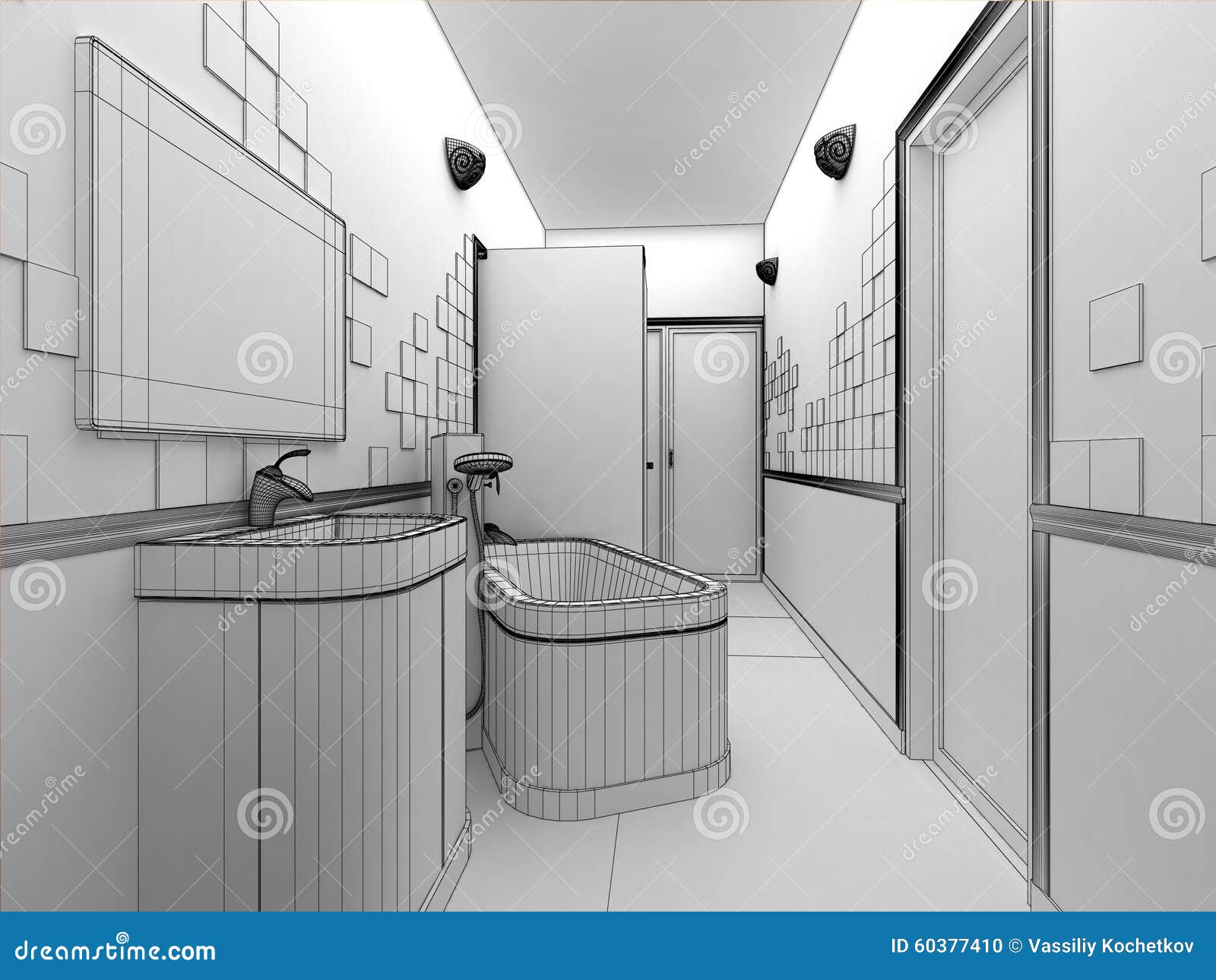 Render of a Modern Bathroom Interior Design Stock Illustration ...