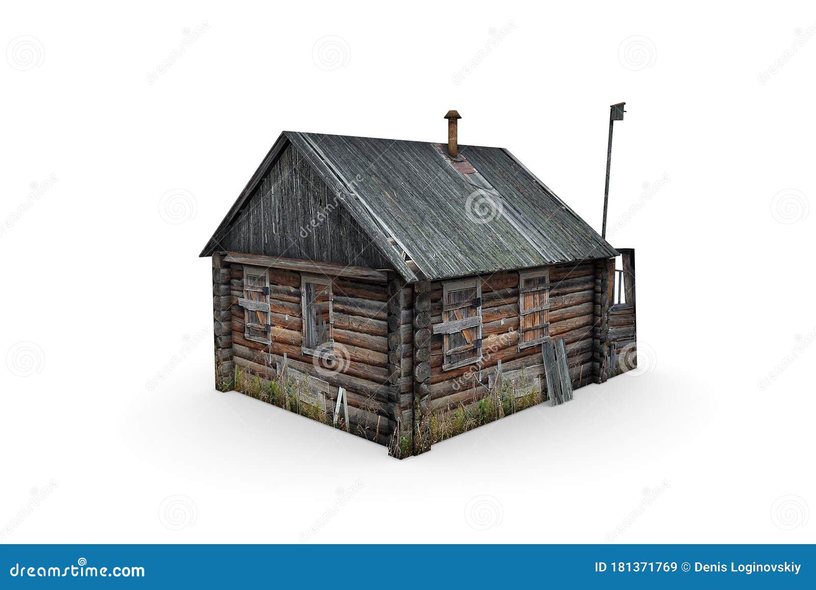3D Rendering of an Old Ruined Building on a White Background Stock ...