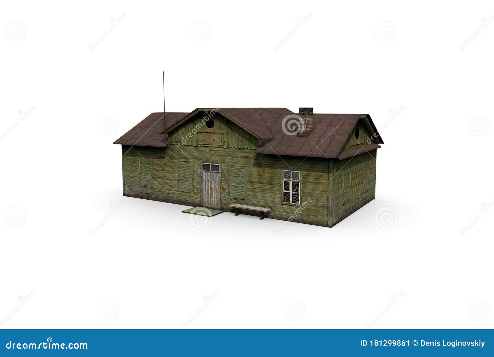 Render of an Old Ruined Building on a White Background Stock ...
