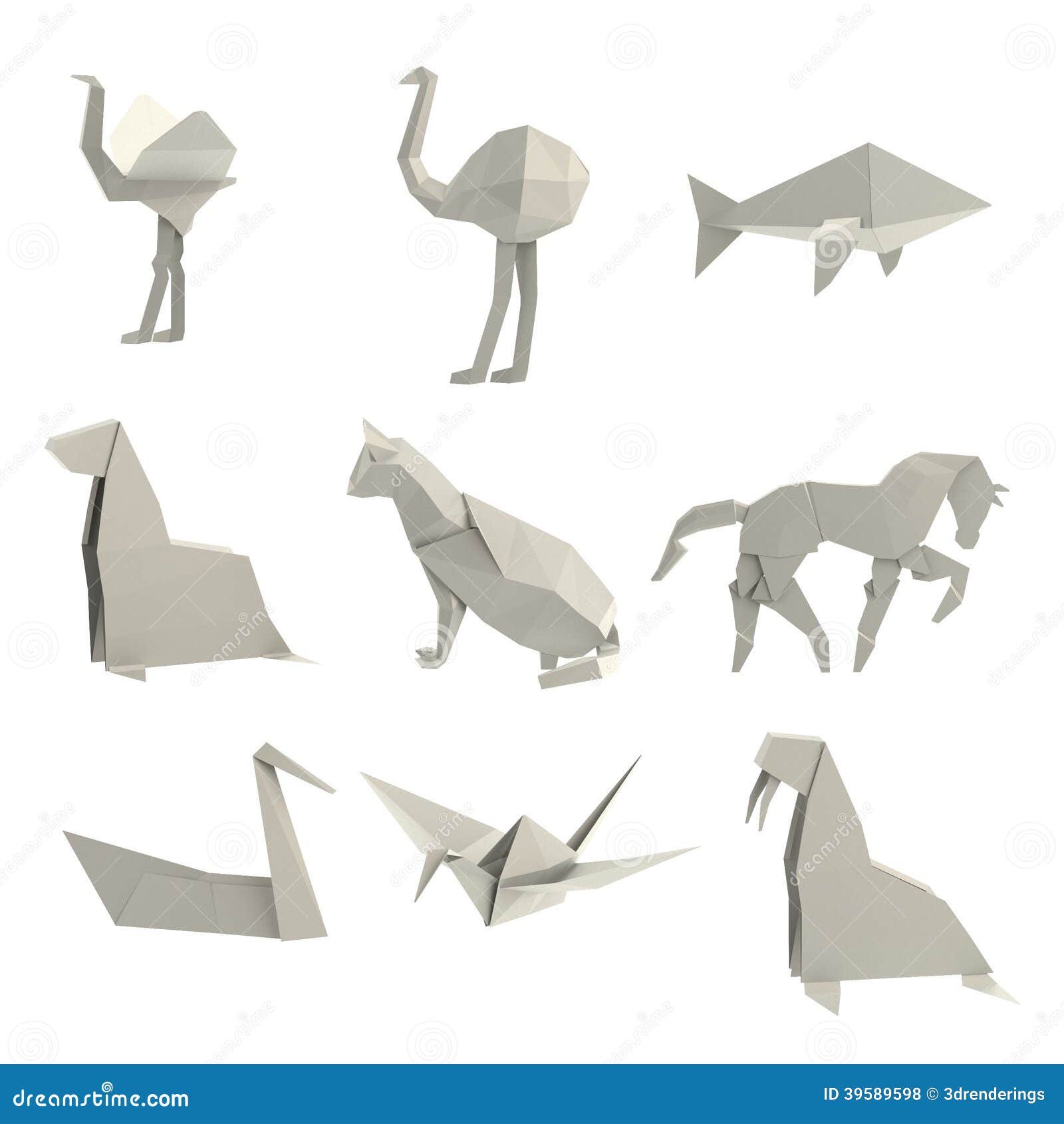 Render of origami animals stock illustration. Illustration of origami ...