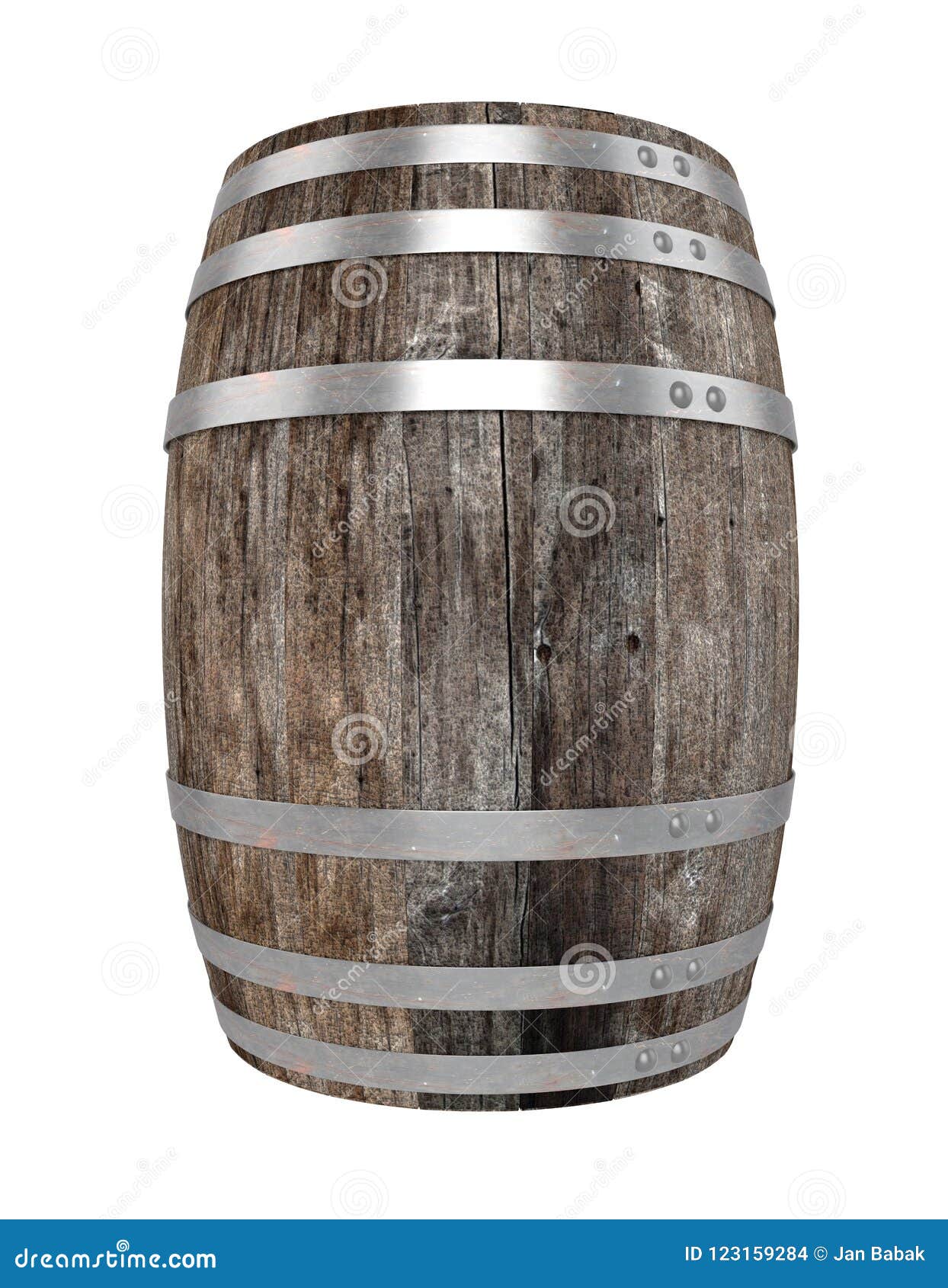 Render Of Single Old Dark Wood Barrel. White Background. Shadows ...