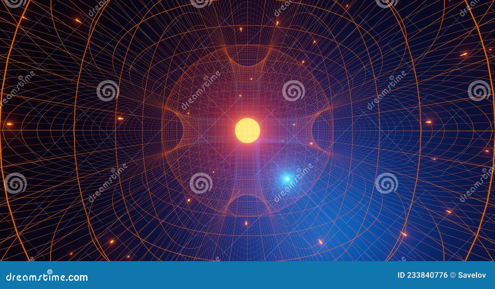 Render with Space Background from Yellow Sphere and Mesh in Blue Light ...