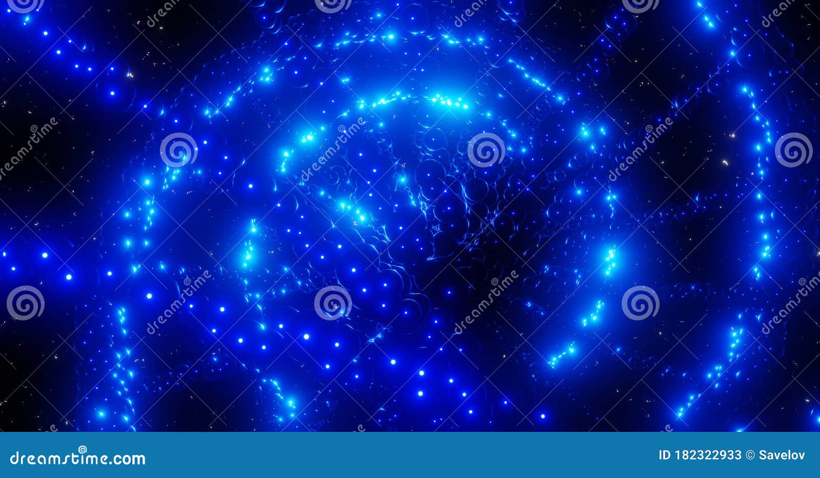Render with Sparkling Blue Spiral of Balls in Space Stock Illustration ...