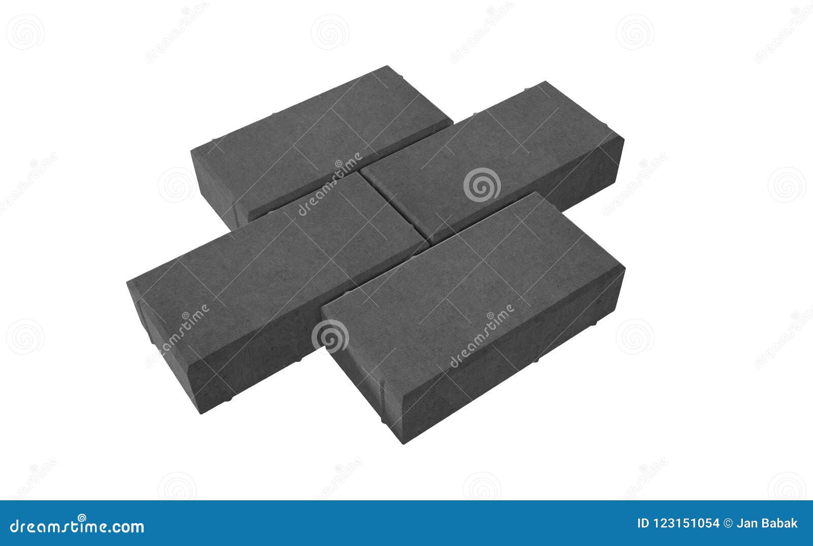 Render Of Three Black Lock Paving Bricks. Isolated On White Background ...