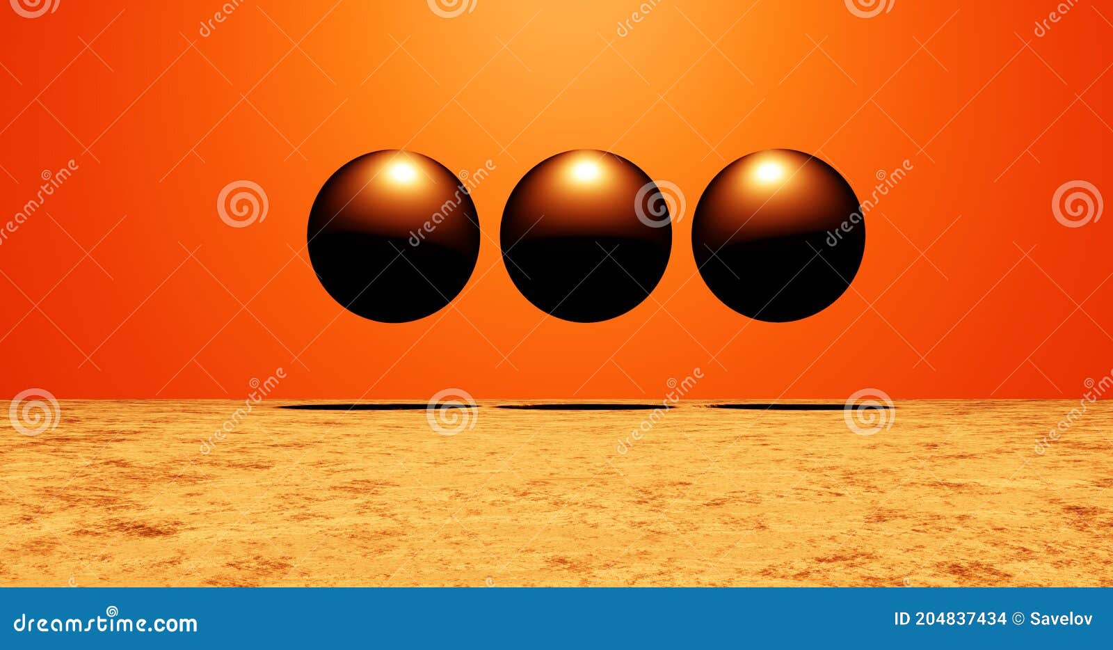 Render with Three Metal Balls on an Orange Background Stock ...