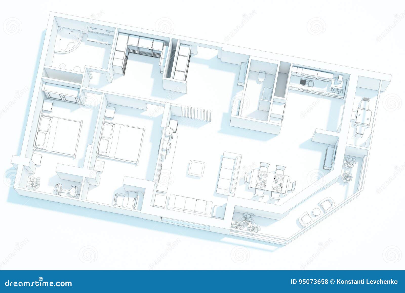 Render of Top View Apartment Scheme Stock Illustration - Illustration ...