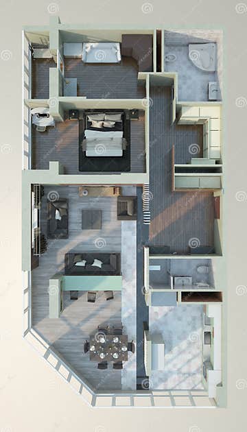 Render of Top View Apartment Scheme Stock Illustration - Illustration ...
