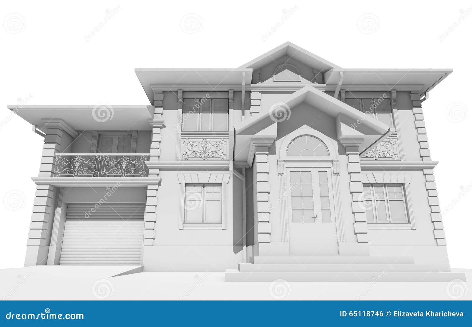 Render Visualization White Cottage Stock Illustration - Illustration of ...