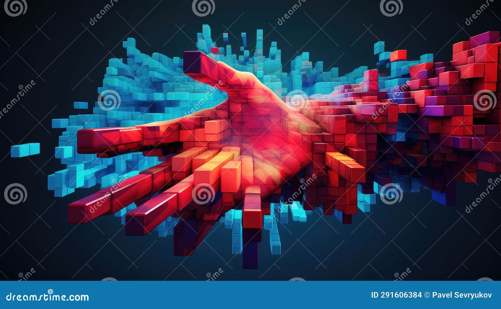 Render voxel human hand stock illustration. Illustration of gesture ...
