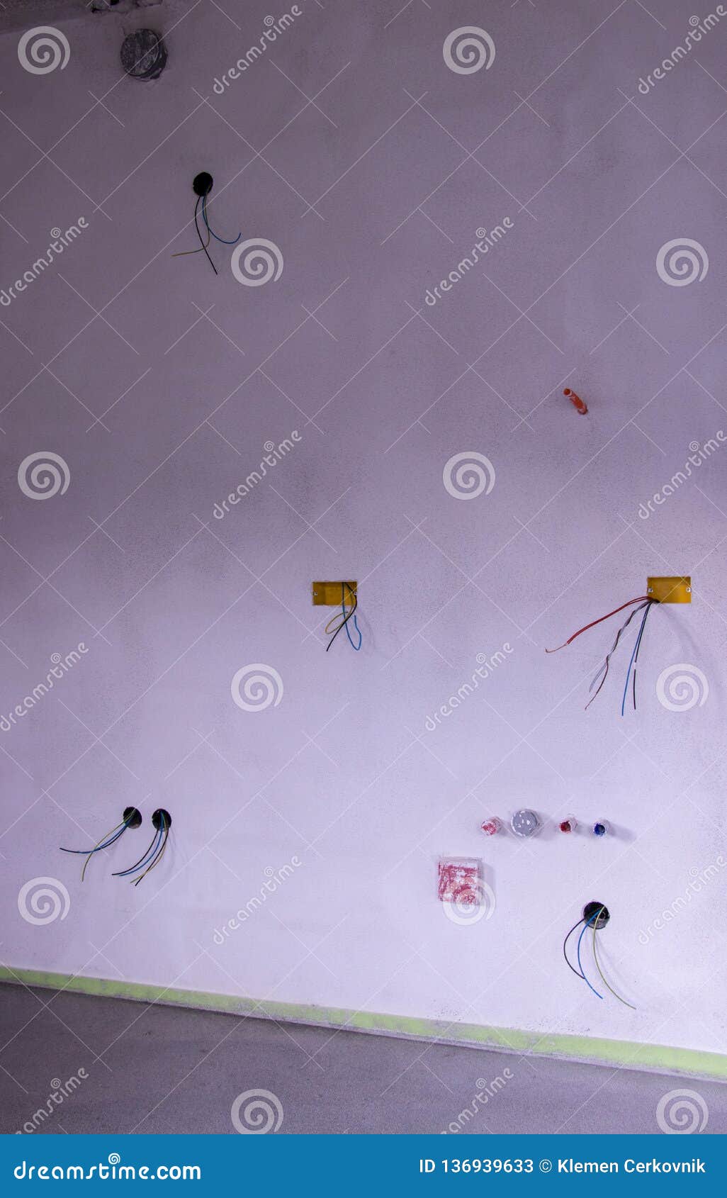 Render Wall with Electric Cables Stock Image - Image of industrial ...