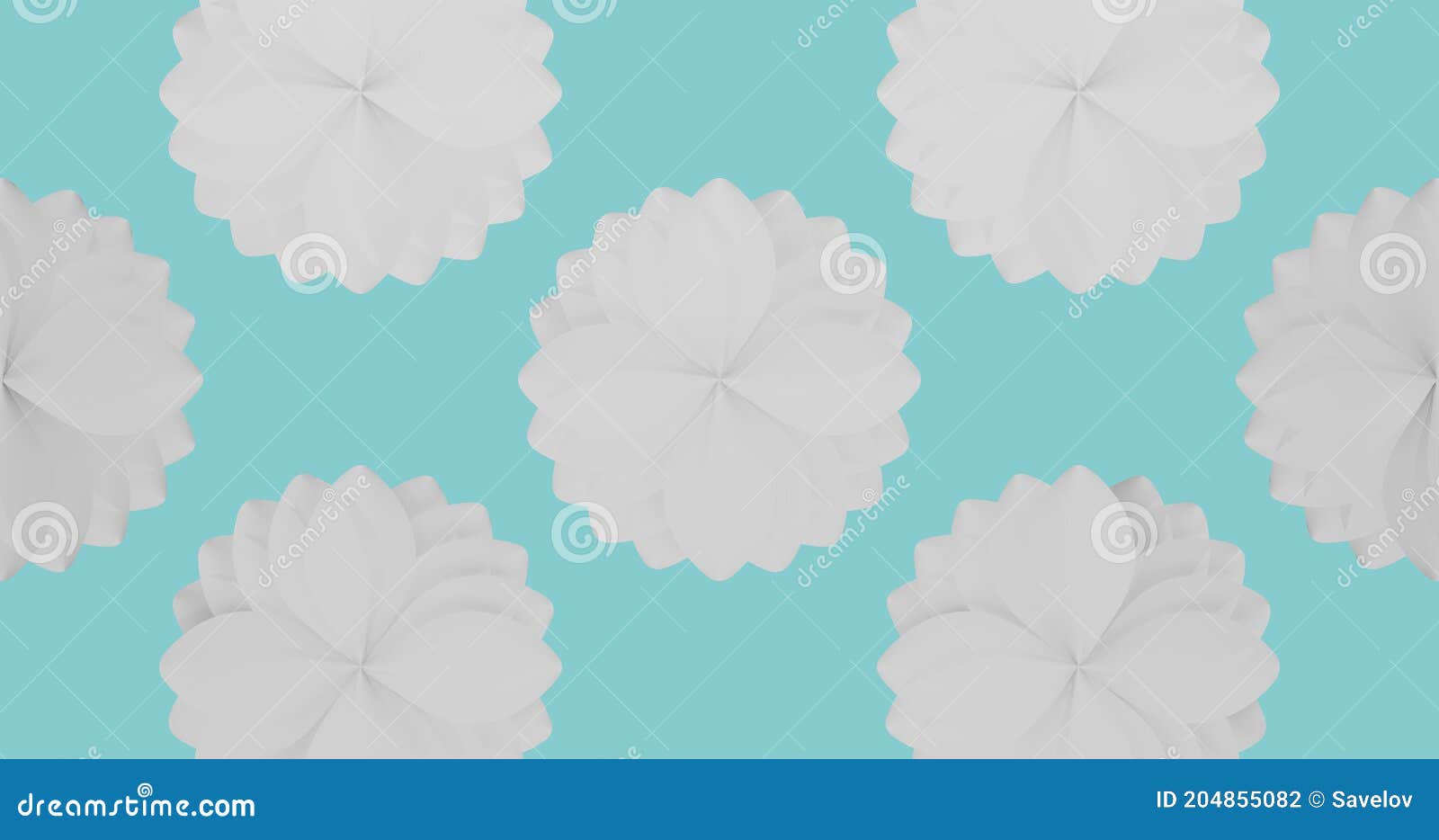 Render with White Delicate Flowers on a Blue Background Stock ...