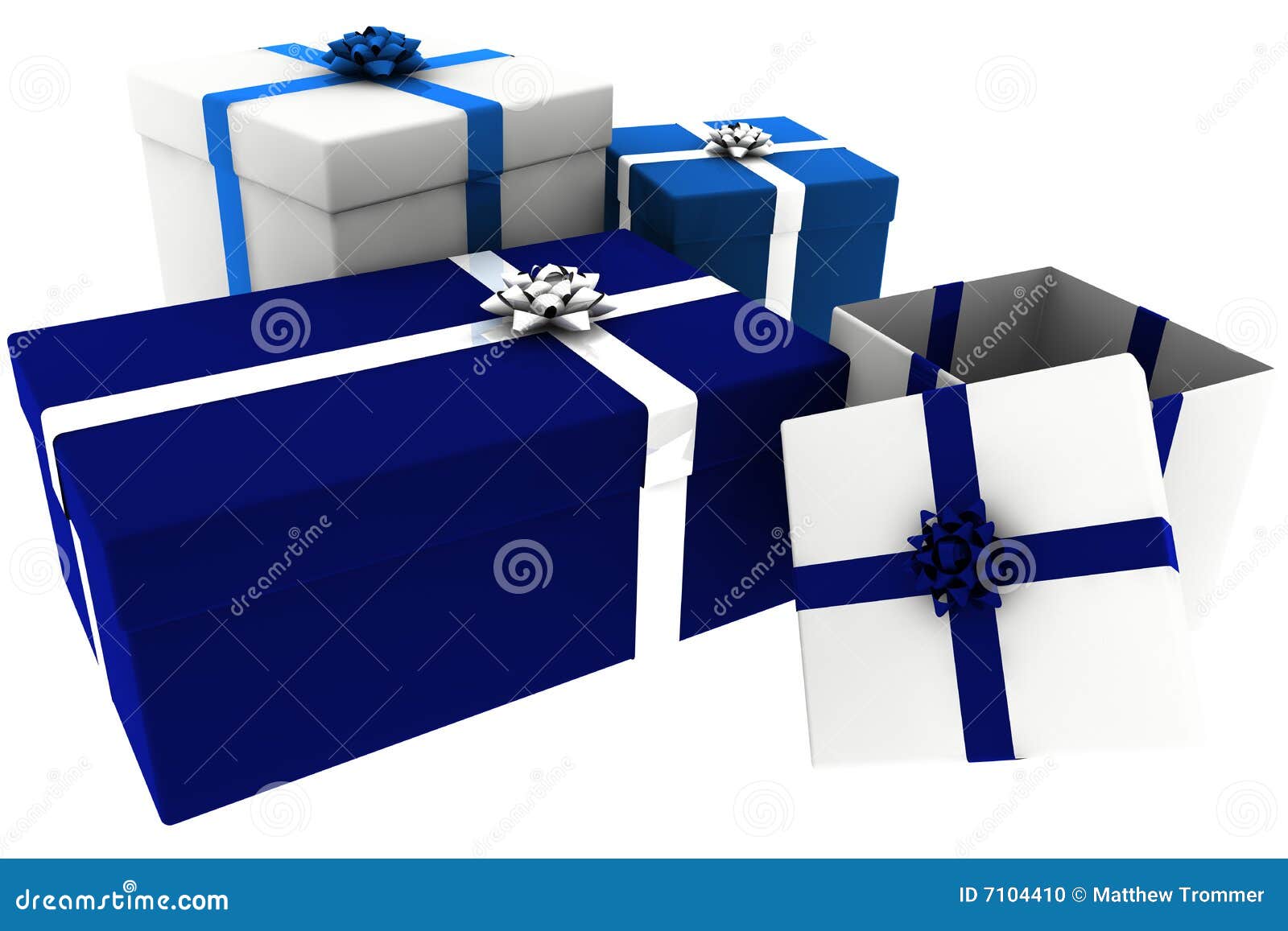Rendered Blue and White Presents with Open Box Stock Illustration ...