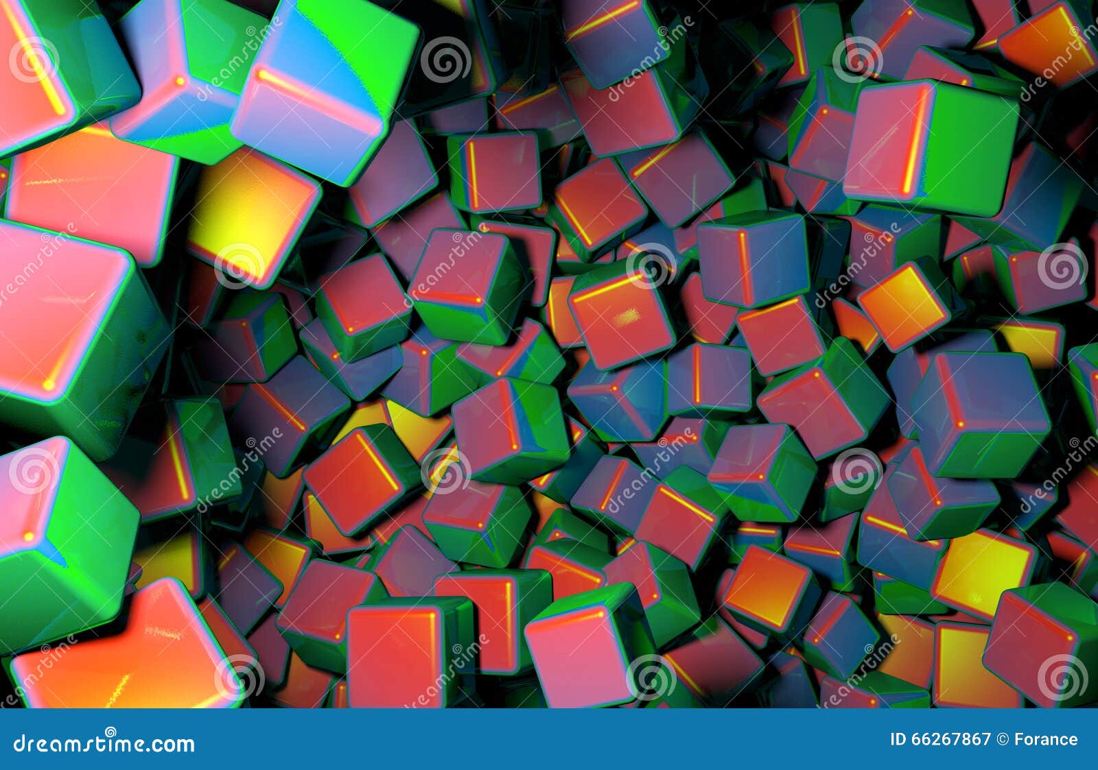 Rendered 3D Cubes Randomly Distributed in Space, Various Colors of ...