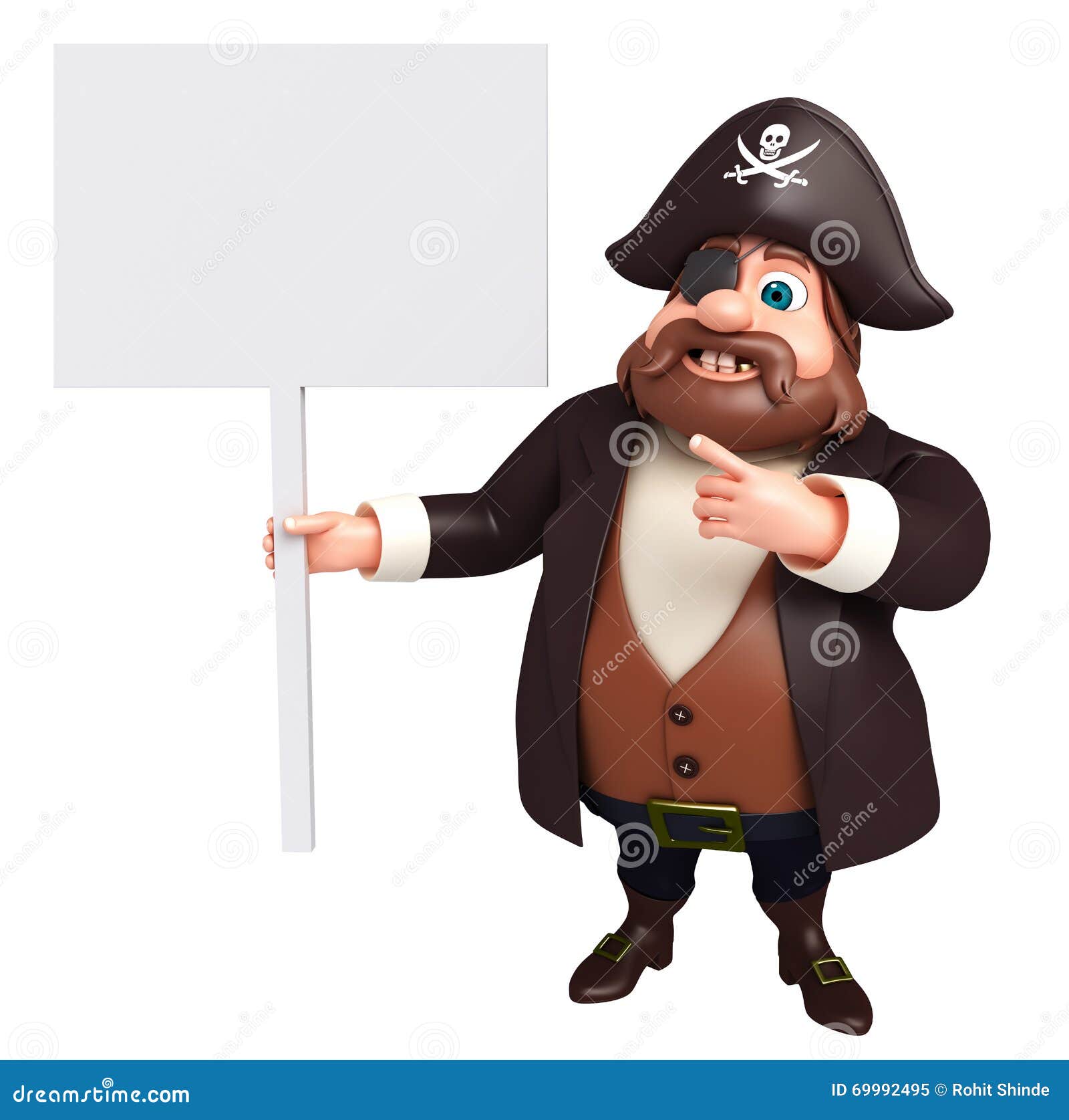Rendered Illustration of Pirate with White Board Stock Illustration ...