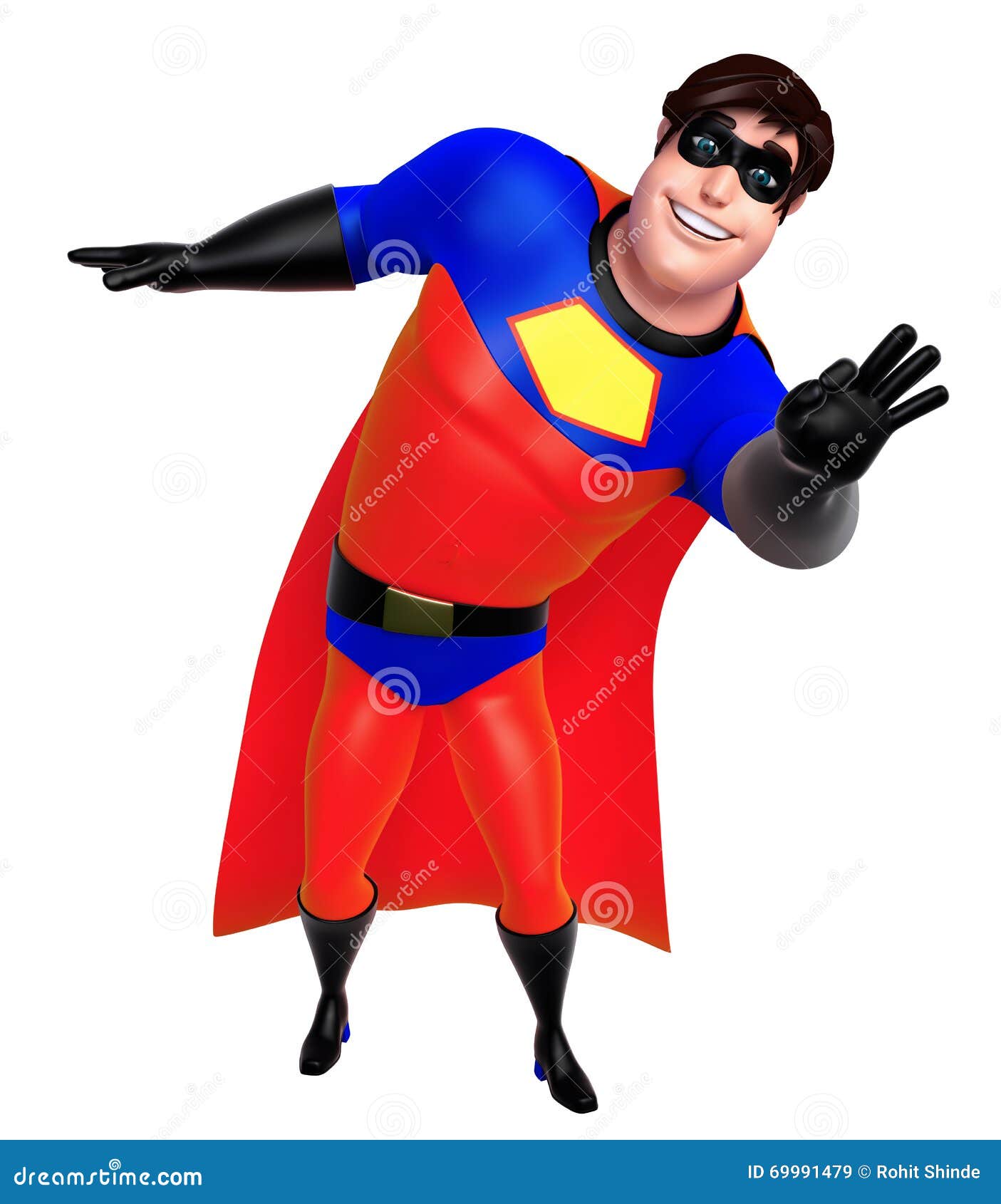 Rendered Illustration of Superhero with Funny Pose Stock Illustration ...