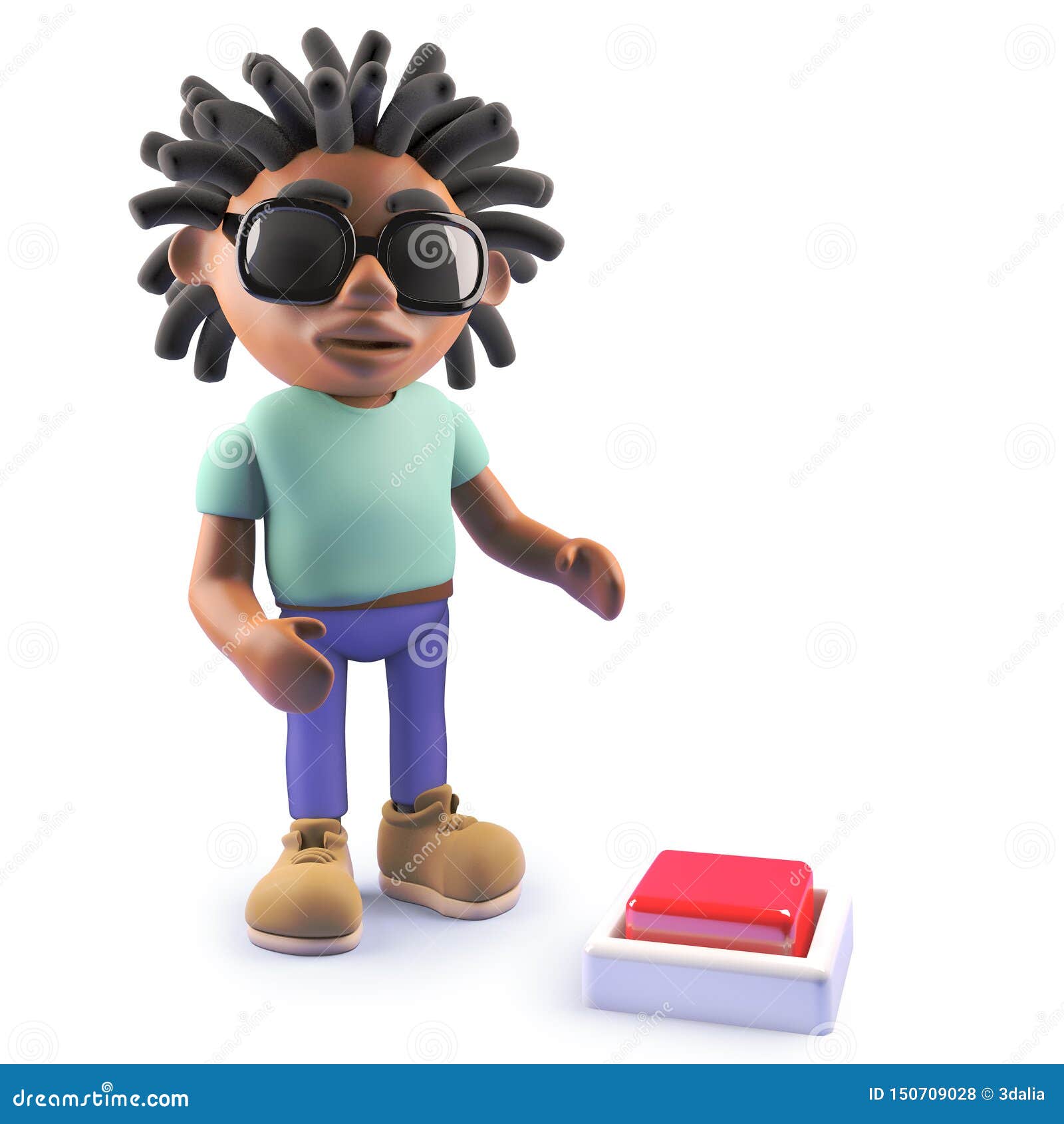 Cool Cartoon Black Rastafarian Character Looking at a Button, 3d ...