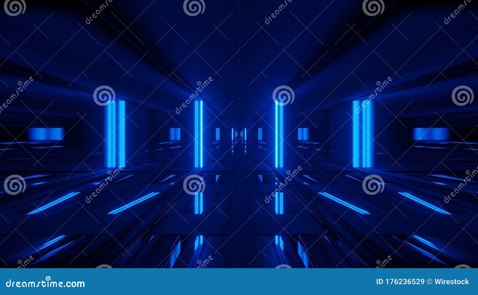 Rendering Abstract Futuristic Background with a Glowing Neon Blue ...