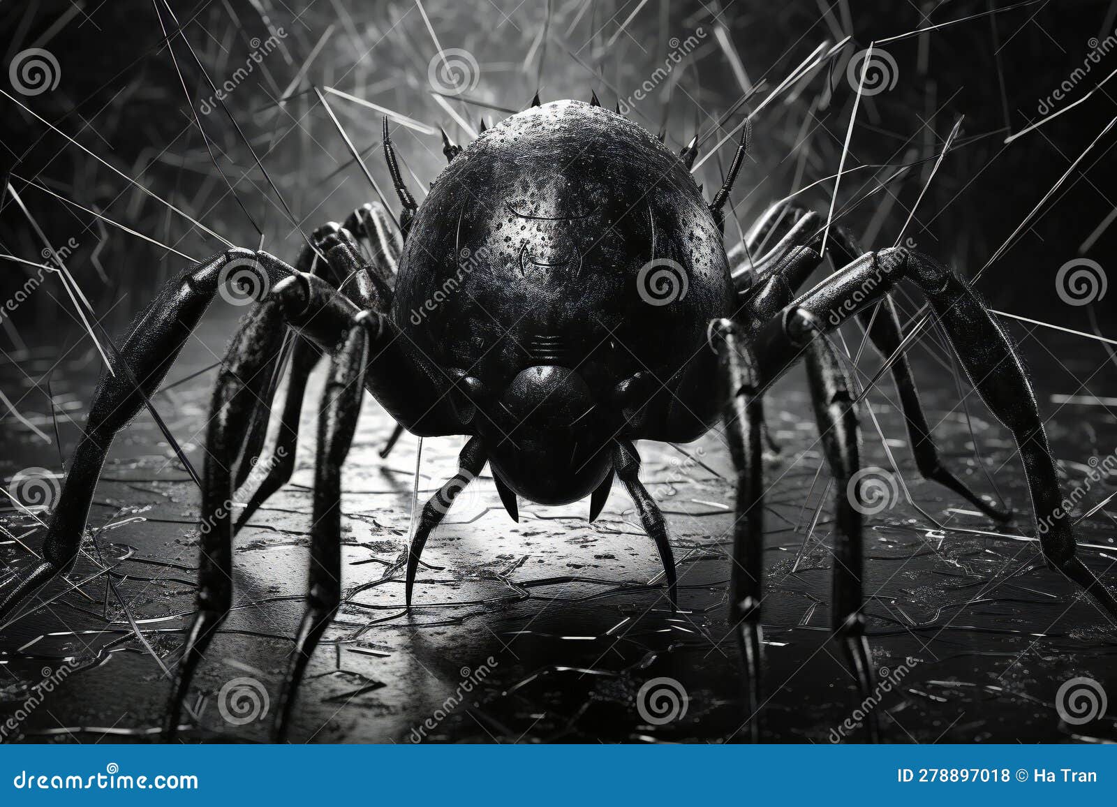 Rendering Of A Black Spider In The Dark With Spider Web Royalty-Free ...