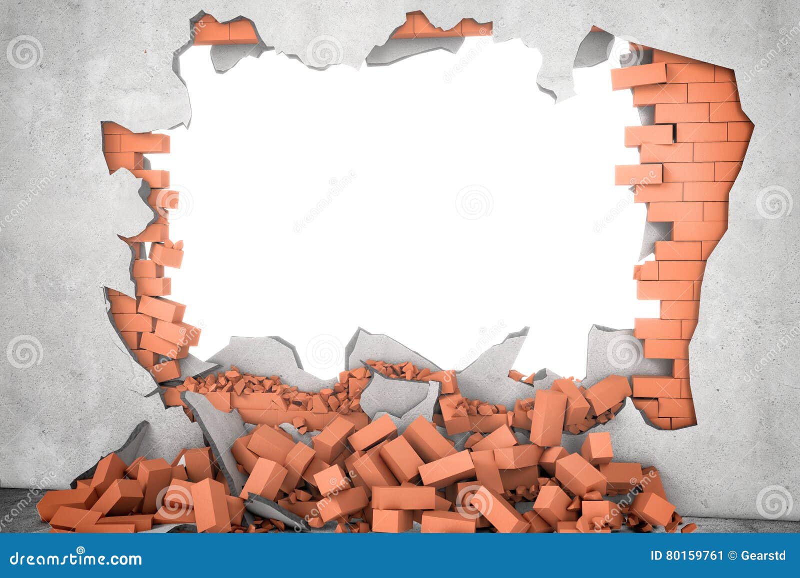 Rendering Broken Wall with White Hole and Pile of Rusty Red Bricks ... Rendering Broken Wall with White Hole and Pile of Rusty Red Bricks ...