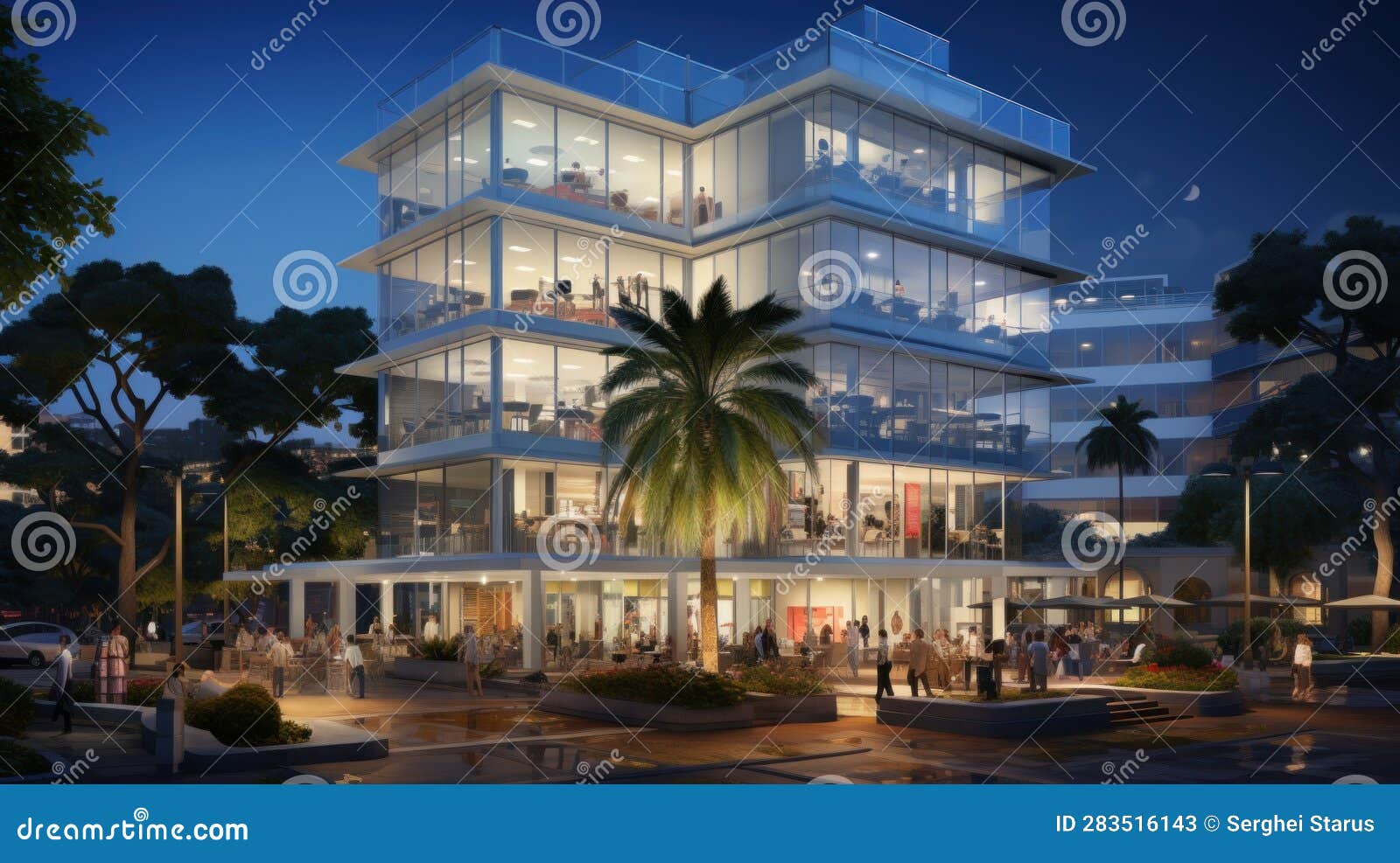 A Rendering of a Building with a Palm Tree in Front of it. Generative ...