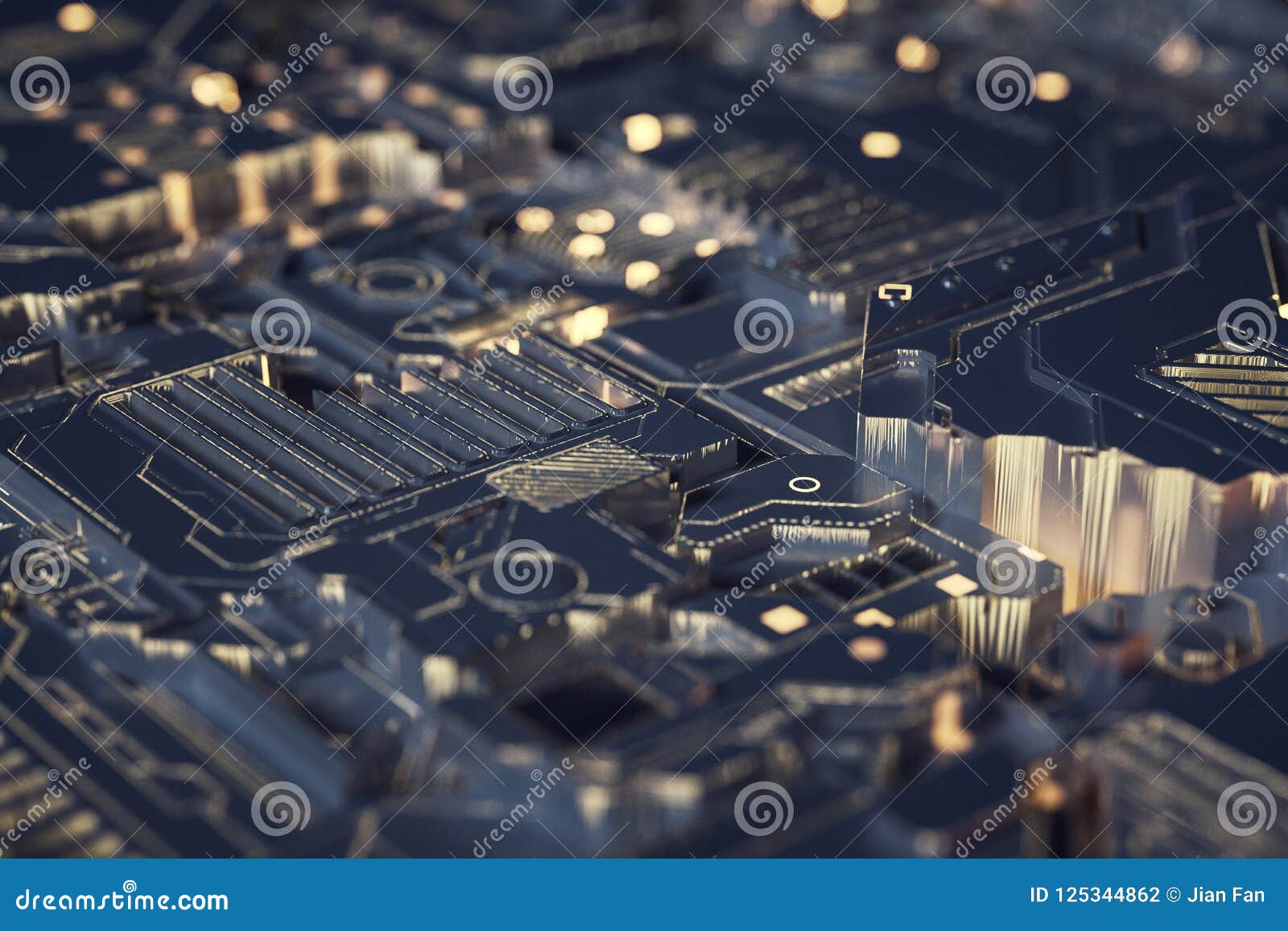 3d Rendering, Circuit Board and Gold Glow Chip Stock Photo - Image of ...